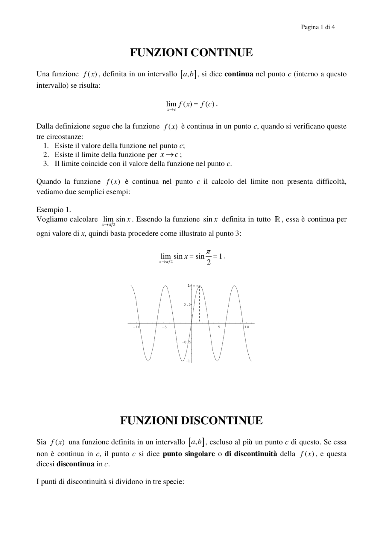 La Continuità E La Discontinuità Appunti Di Matematica Docsity