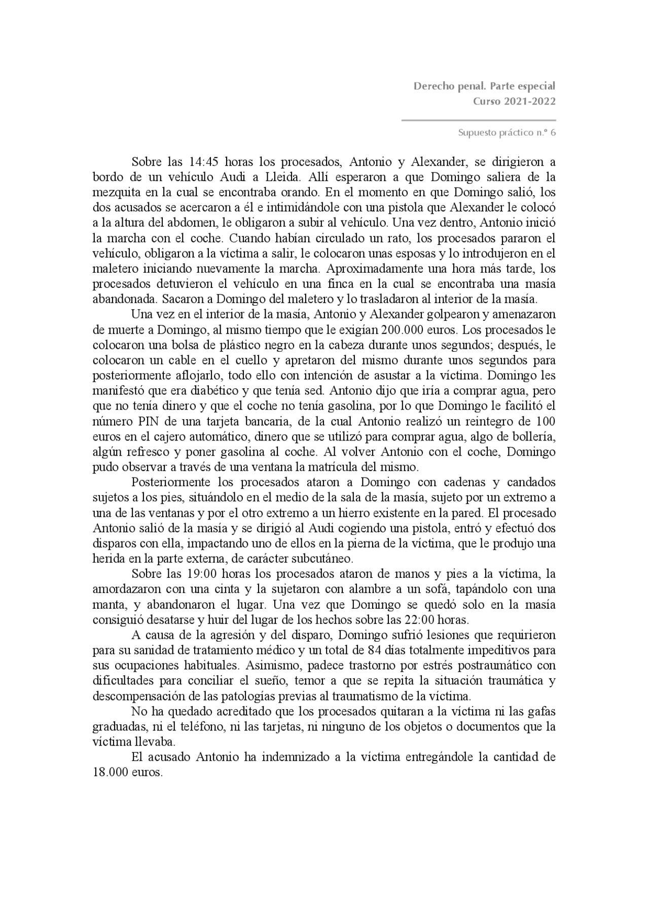 Practicas De Derecho Penal Especial Ejercicios De Derecho Penal Docsity