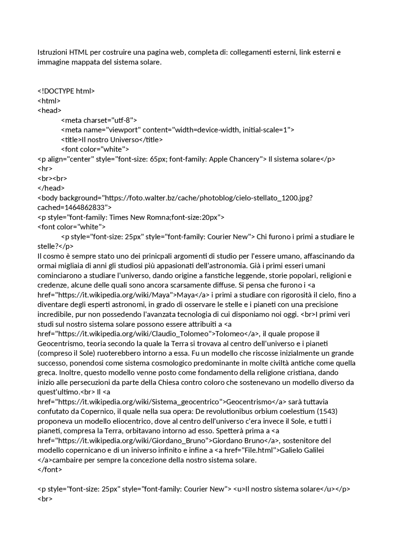 Istruzioni Html Per Costruire Una Pagina Web Esercizi Di Informatica