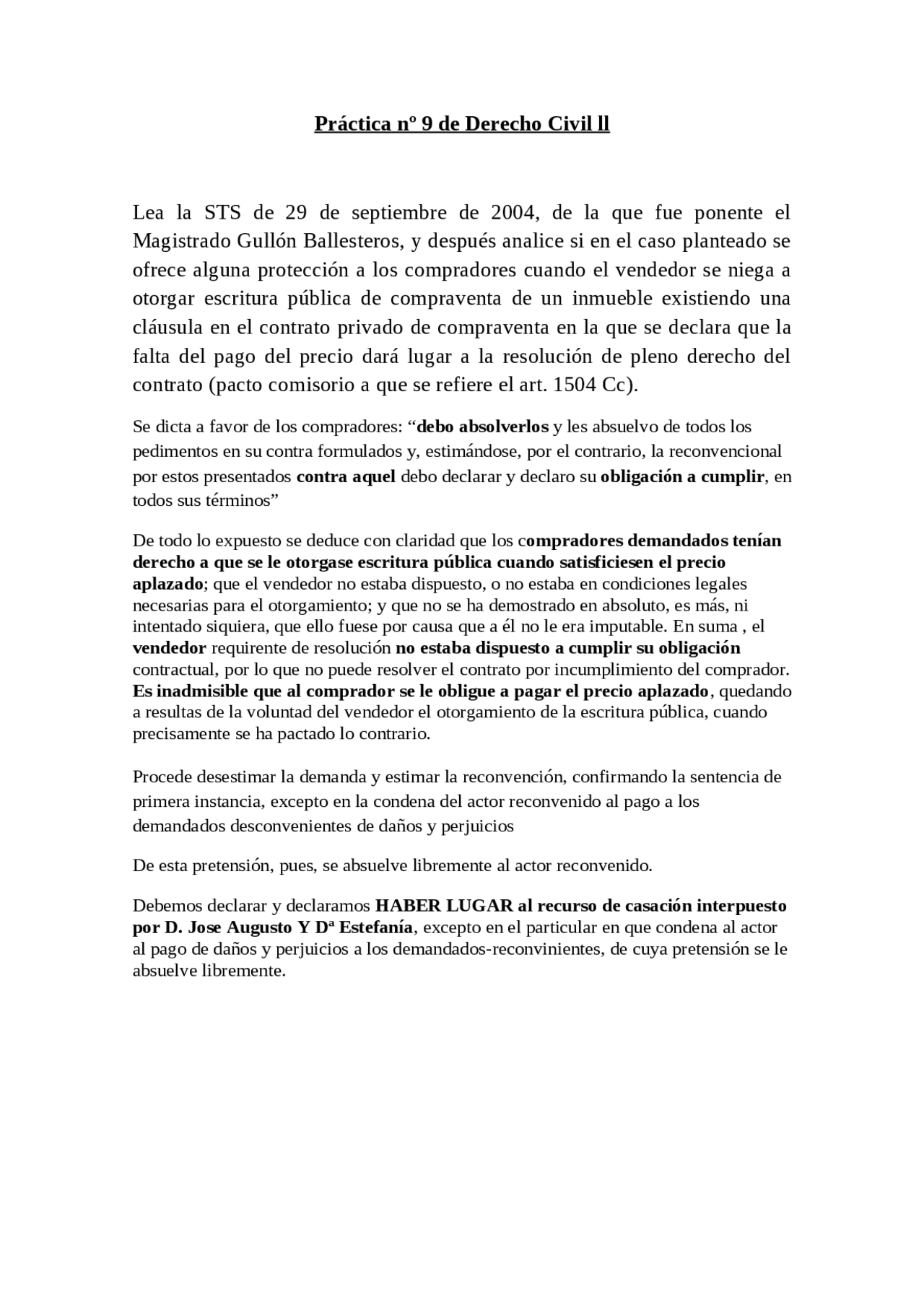 Práctica Derecho Civil Ii Ejercicios De Derecho Civil Docsity