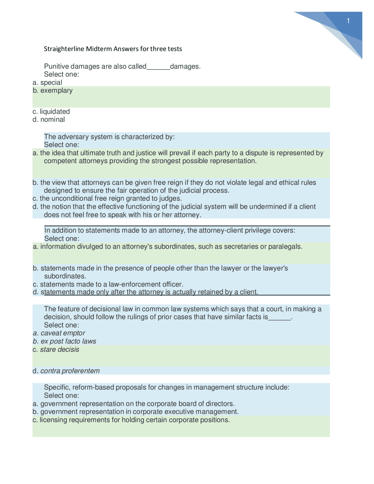 Straighterline / BUS 110 / Midterm Updated | Exams Business Finance | Docsity