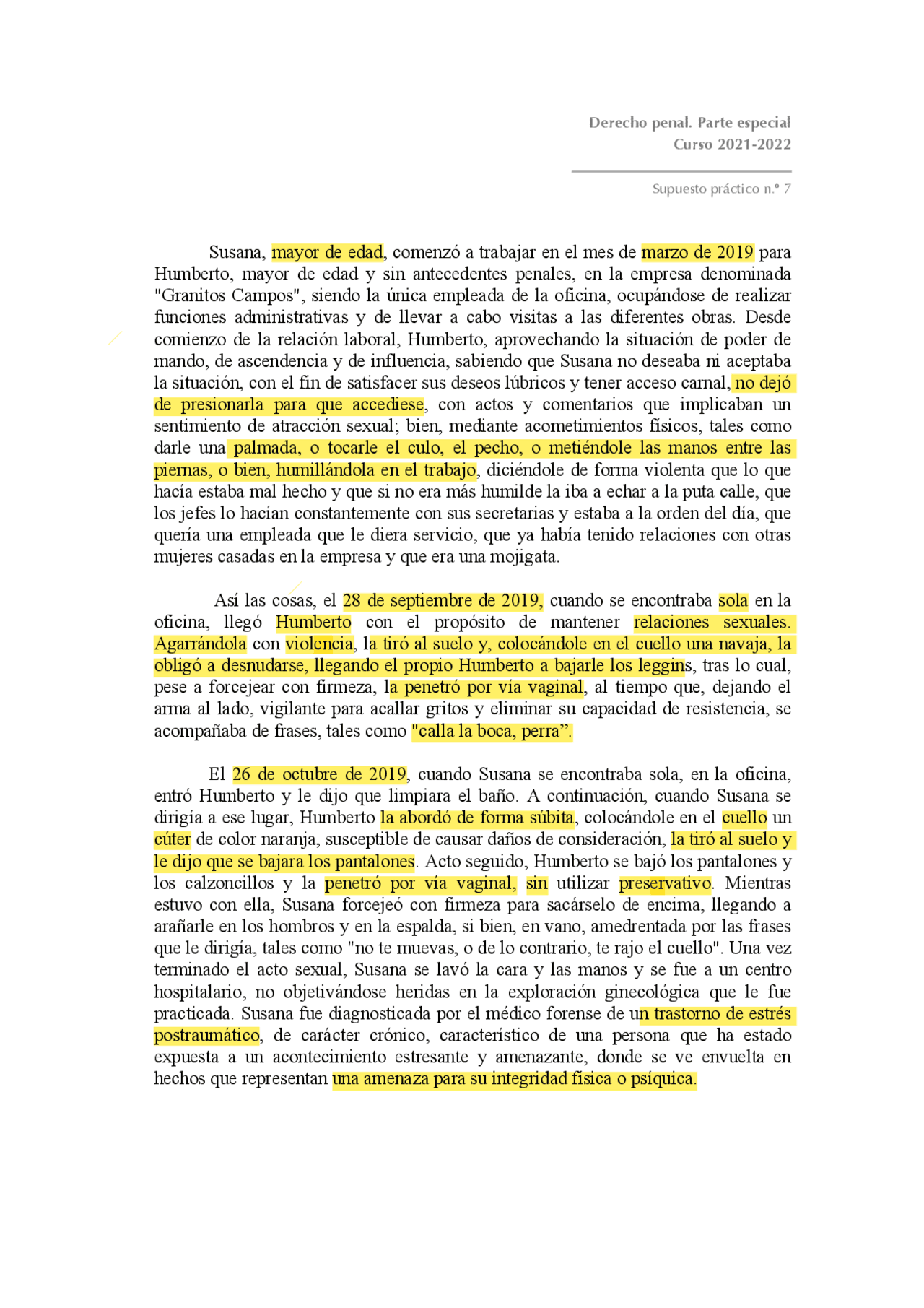Practicas De Derecho Penal Especial Ejercicios De Derecho Penal Docsity