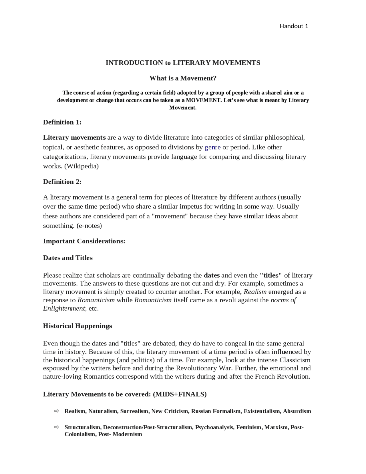 An introduction to the literary movement | Lecture notes English ...