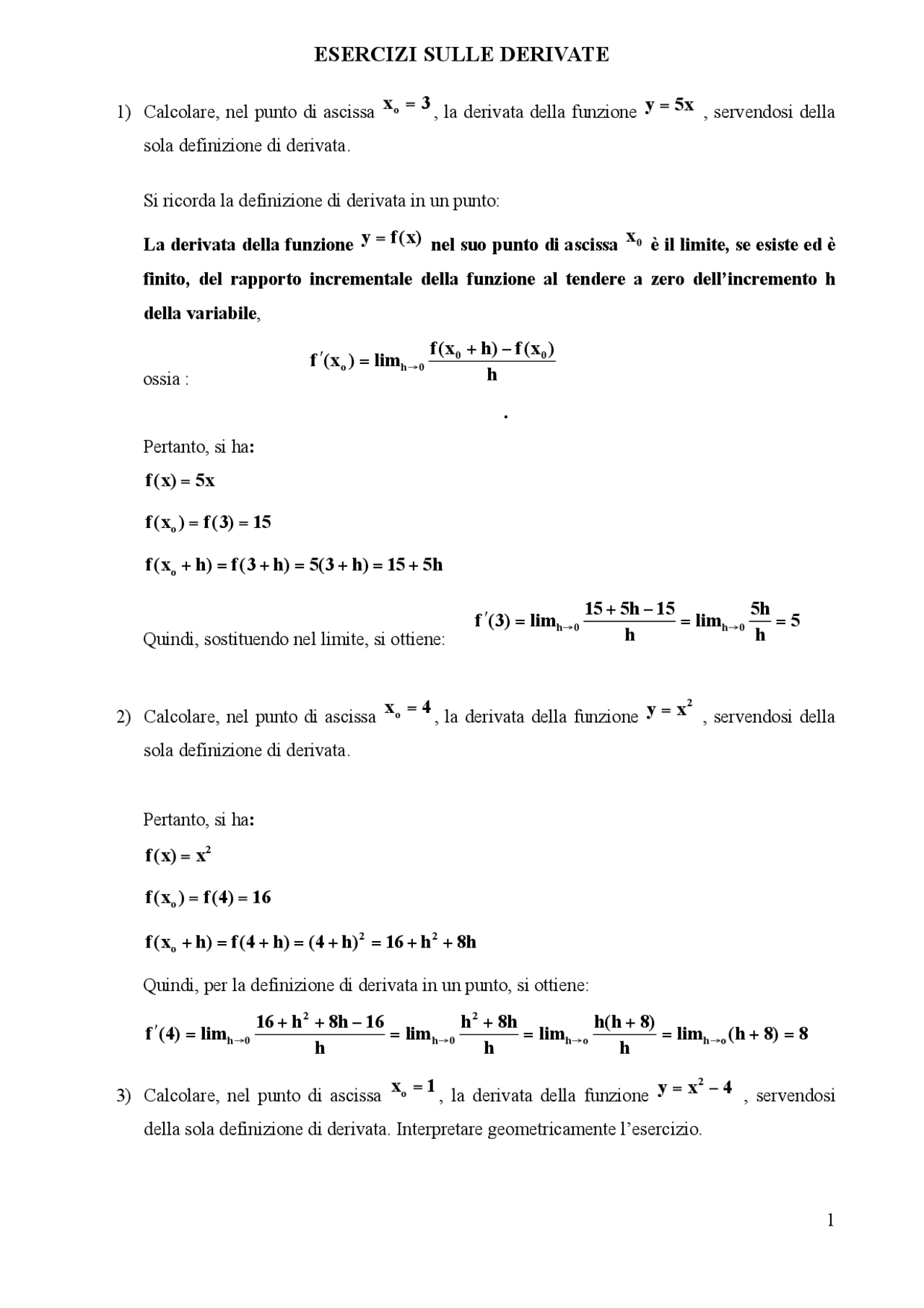 Derivate Ripasso E Formulario Formulari Di Matematica Docsity