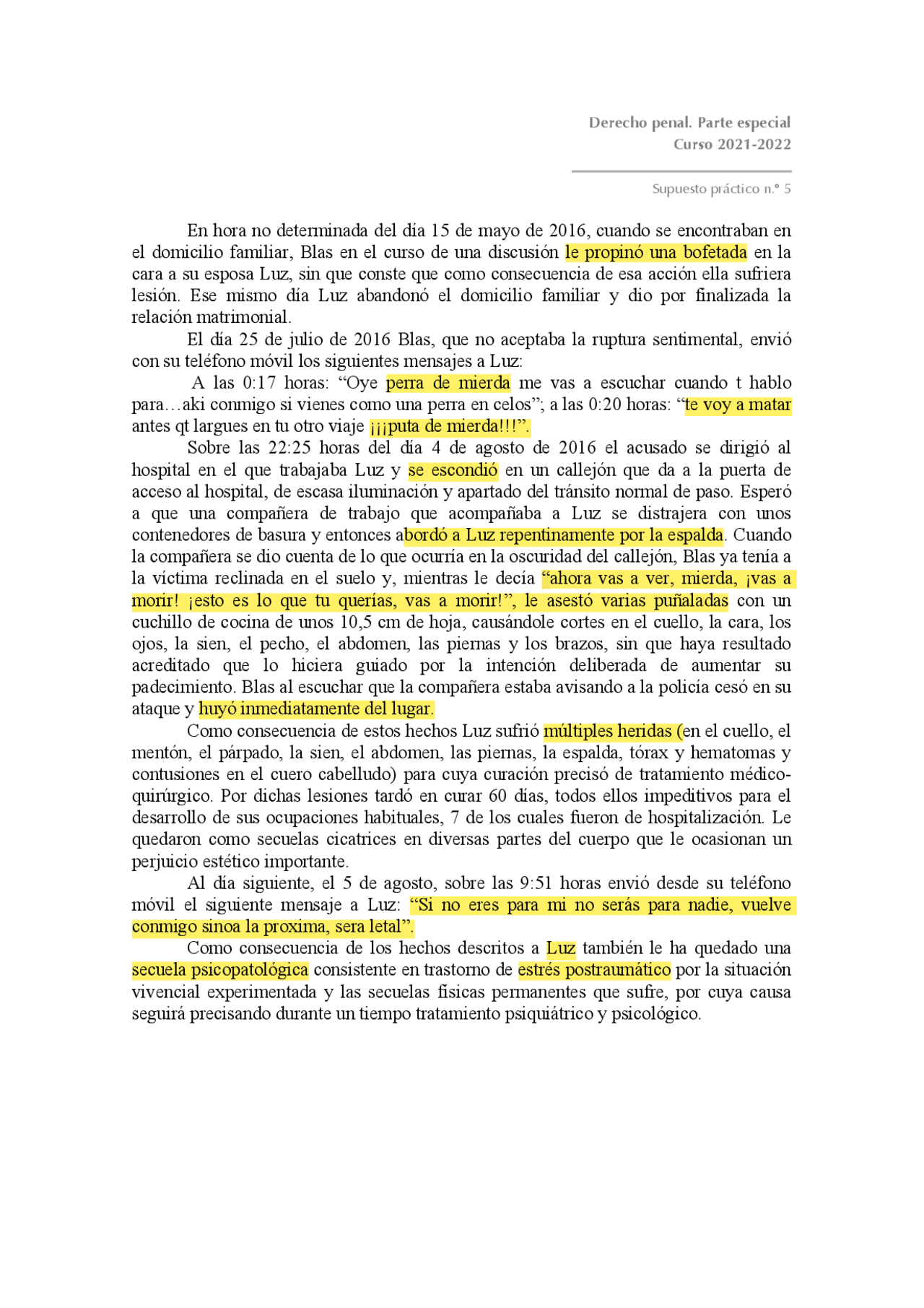 Practicas De Derecho Penal Especial Ejercicios De Derecho Penal Docsity