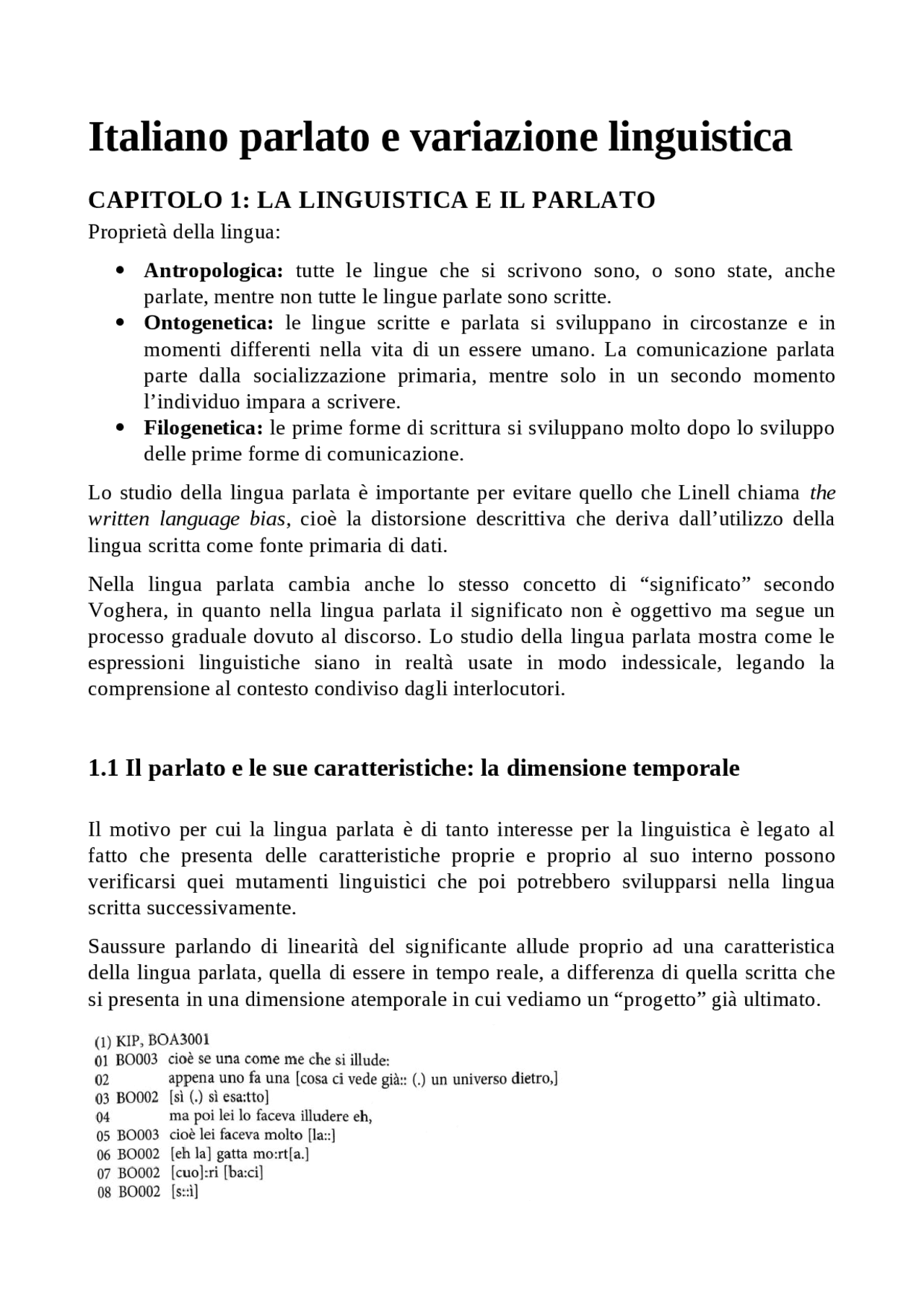 Riassunto Italiano parlato e variazione linguistica di S. Ballarè ...