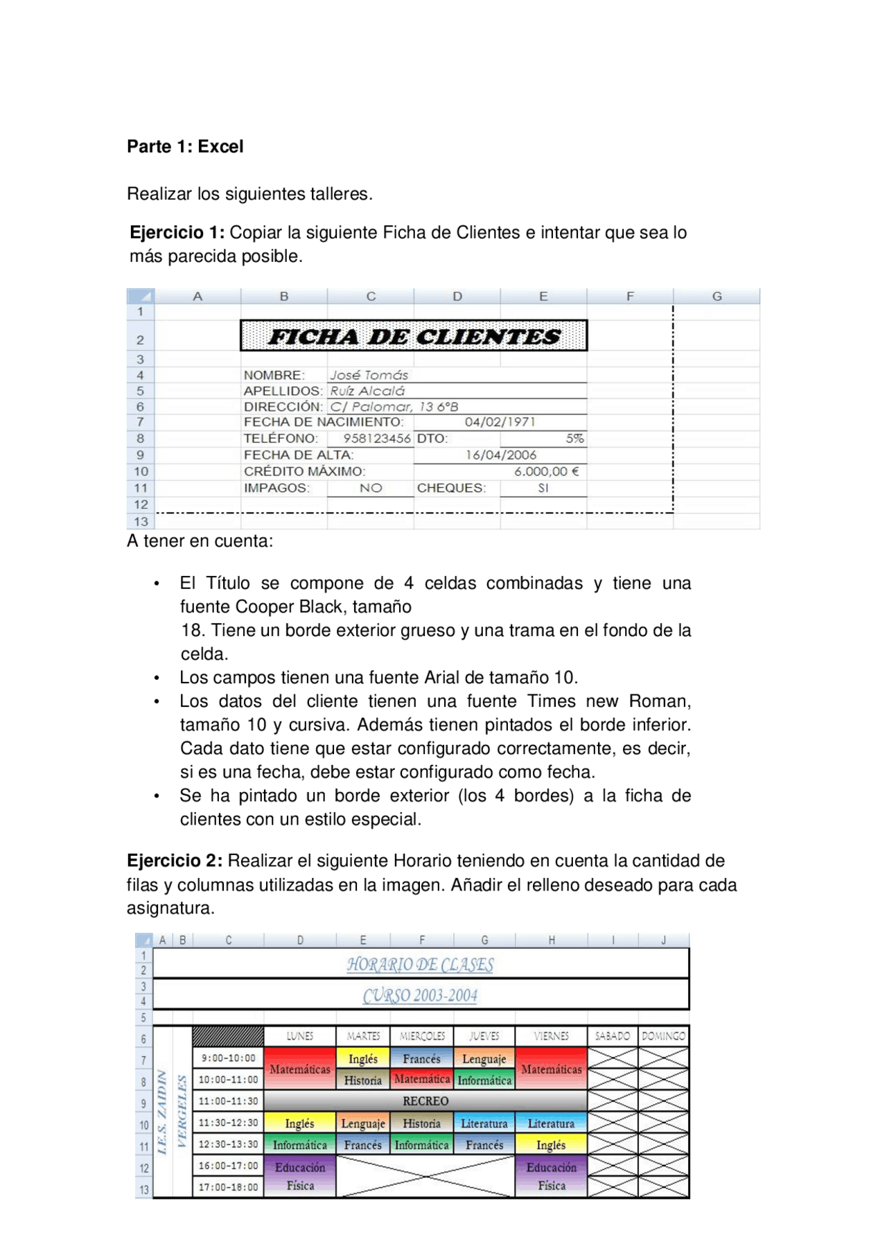Ejercicios De Excel Ofimatica Ejercicios De Tecnologías De La