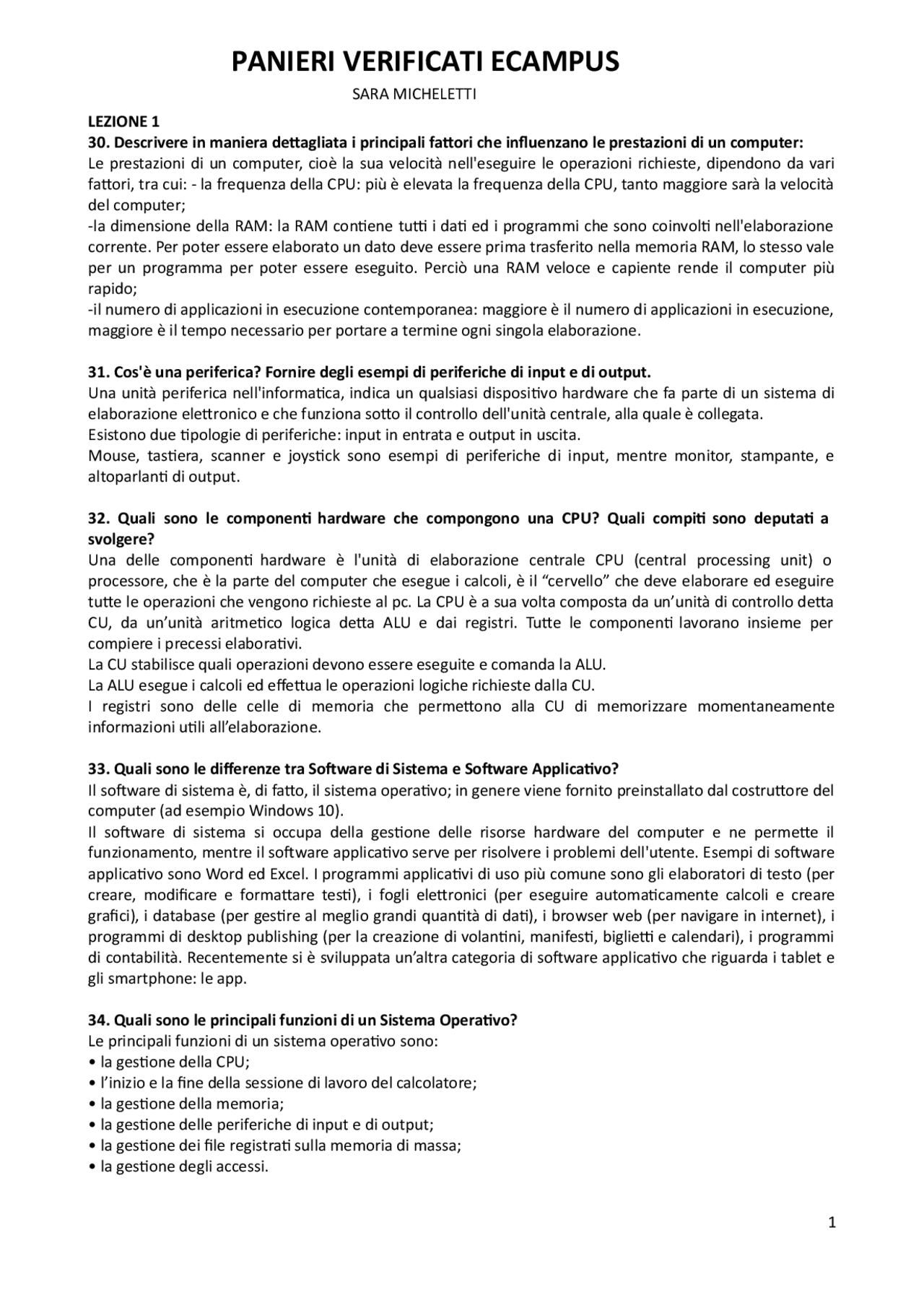 Paniere Aperte Fondamenti Di Informatica Scienze E Tecniche