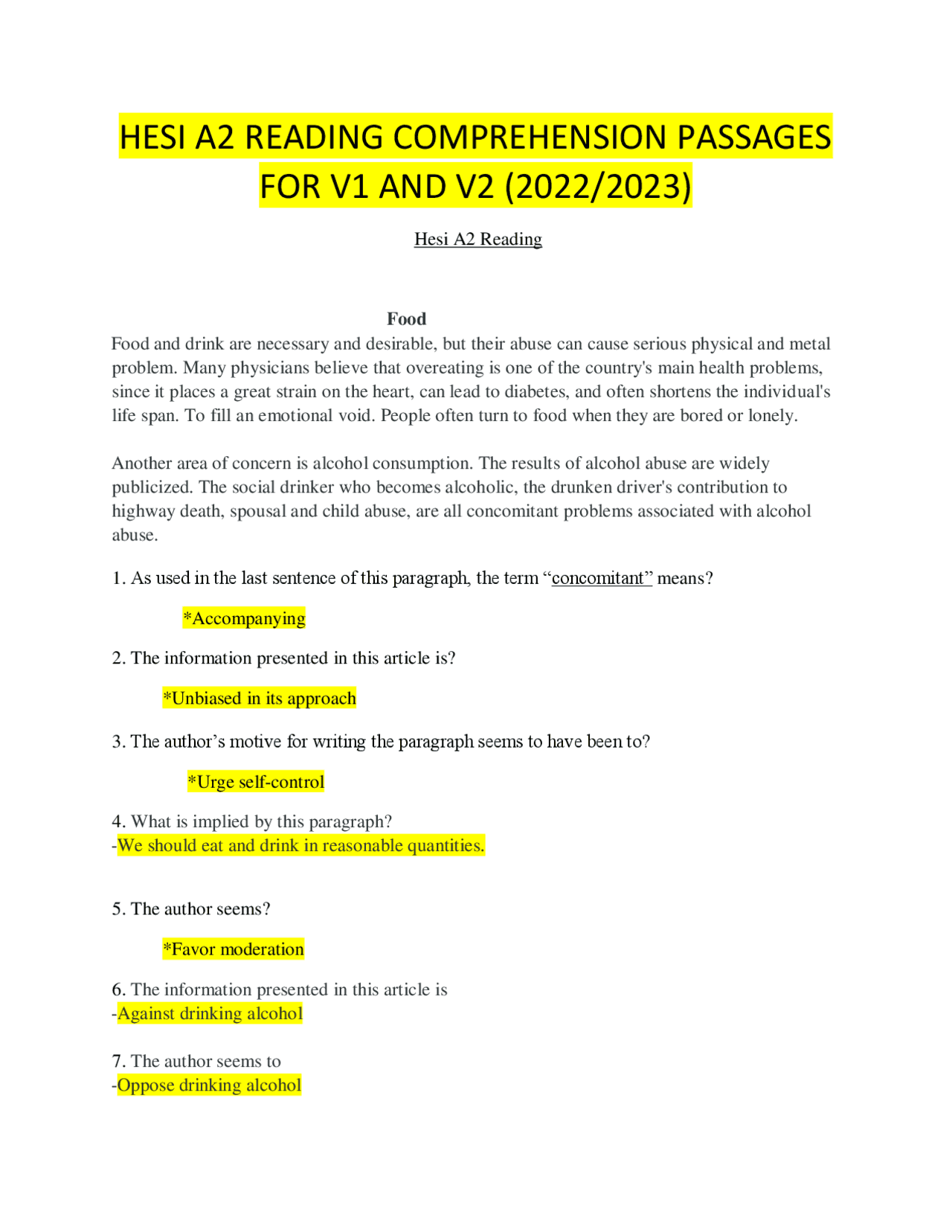 Hesi A2 Reading Comprehension Passages For V1 And V2 Exams Nursing