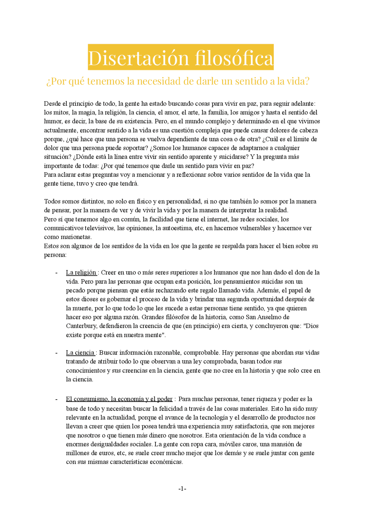 Disertación Filosófica Tesis De Bachillerato De Filosofía Docsity