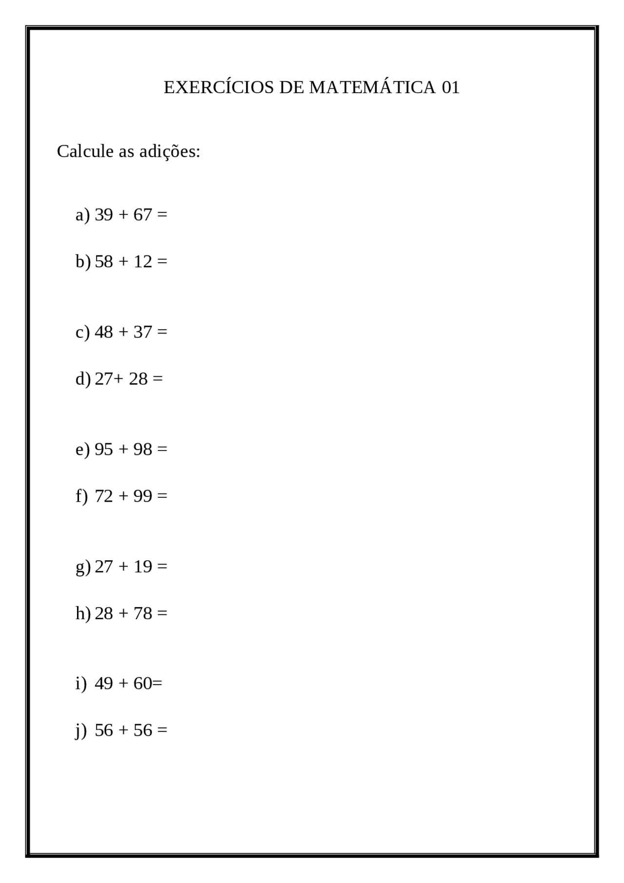 Exercicio de matematica | Exercícios Matemática | Docsity