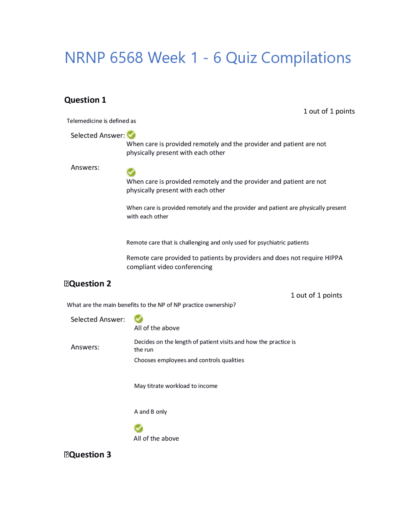 Nrnp 6568 Week 1 6 Quiz Compilations Exams Nursing Docsity