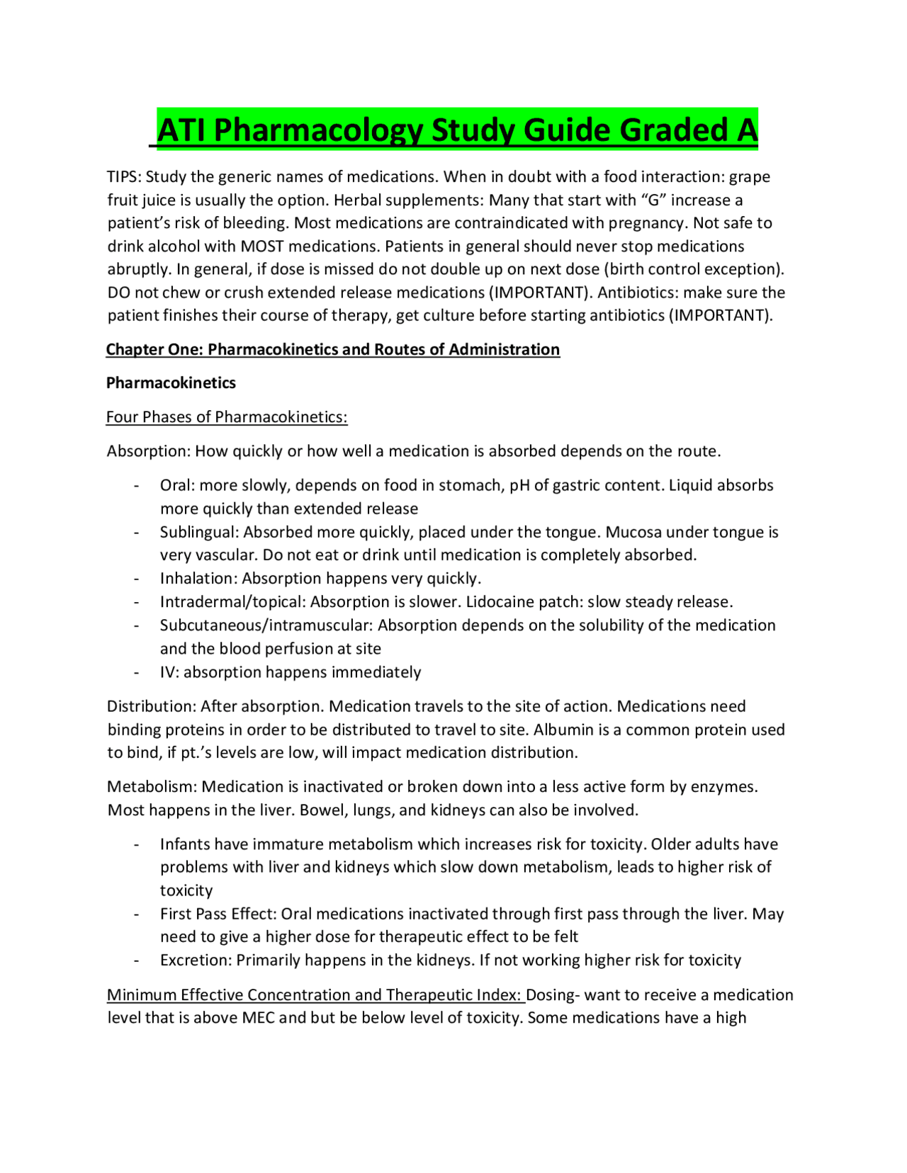 ATI Pharmacology Study Guide Graded A | Exams Nursing | Docsity