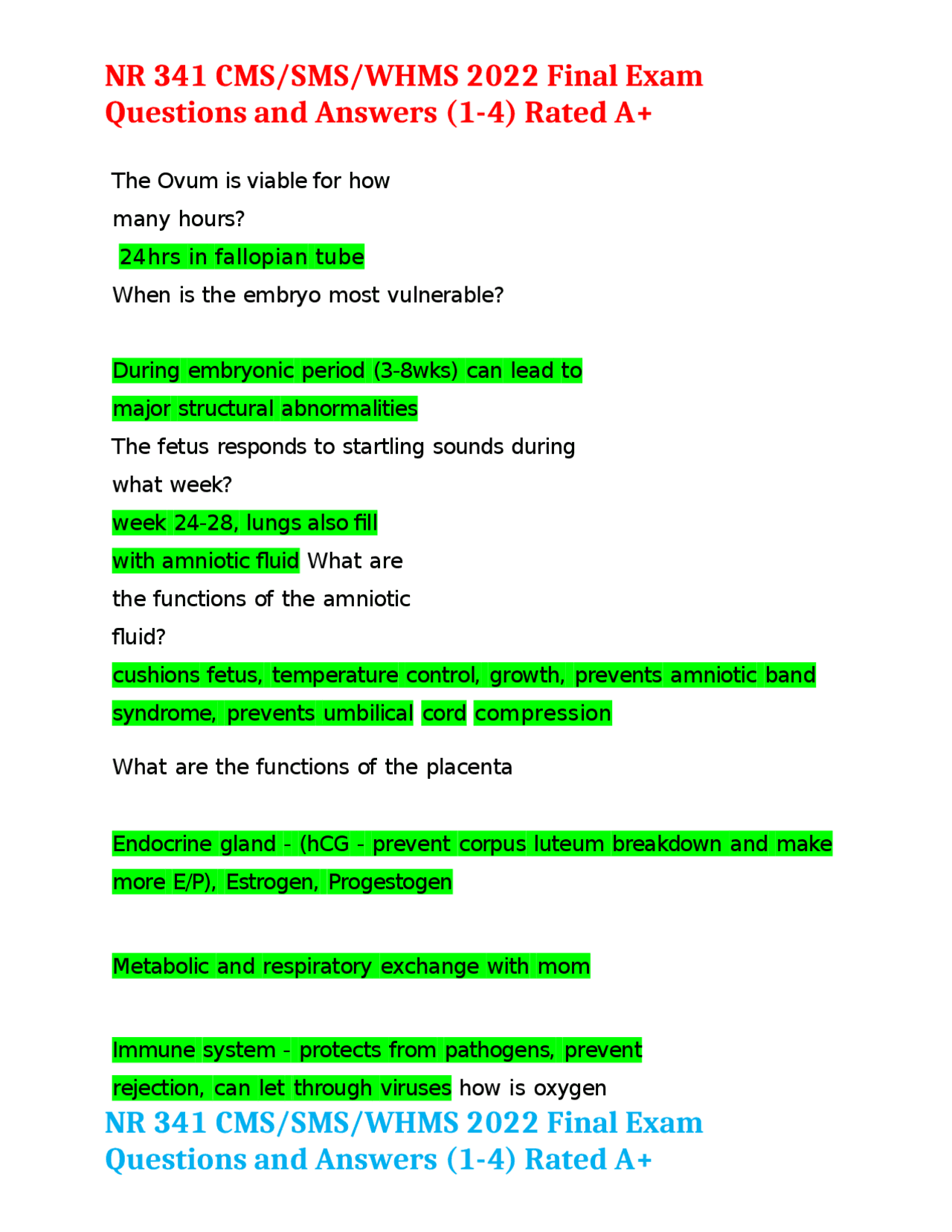 NR 341 CMS/SMS/WHMS 2022 Final Exam Questions and Answers (1-4) Rated ...