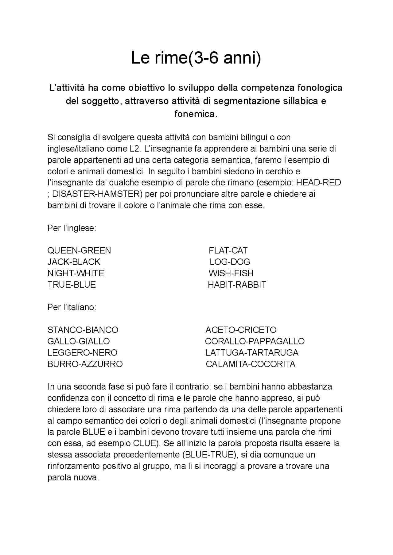 Esempio Attività Linguistica Esercizi Di Psicologia Cognitiva Docsity