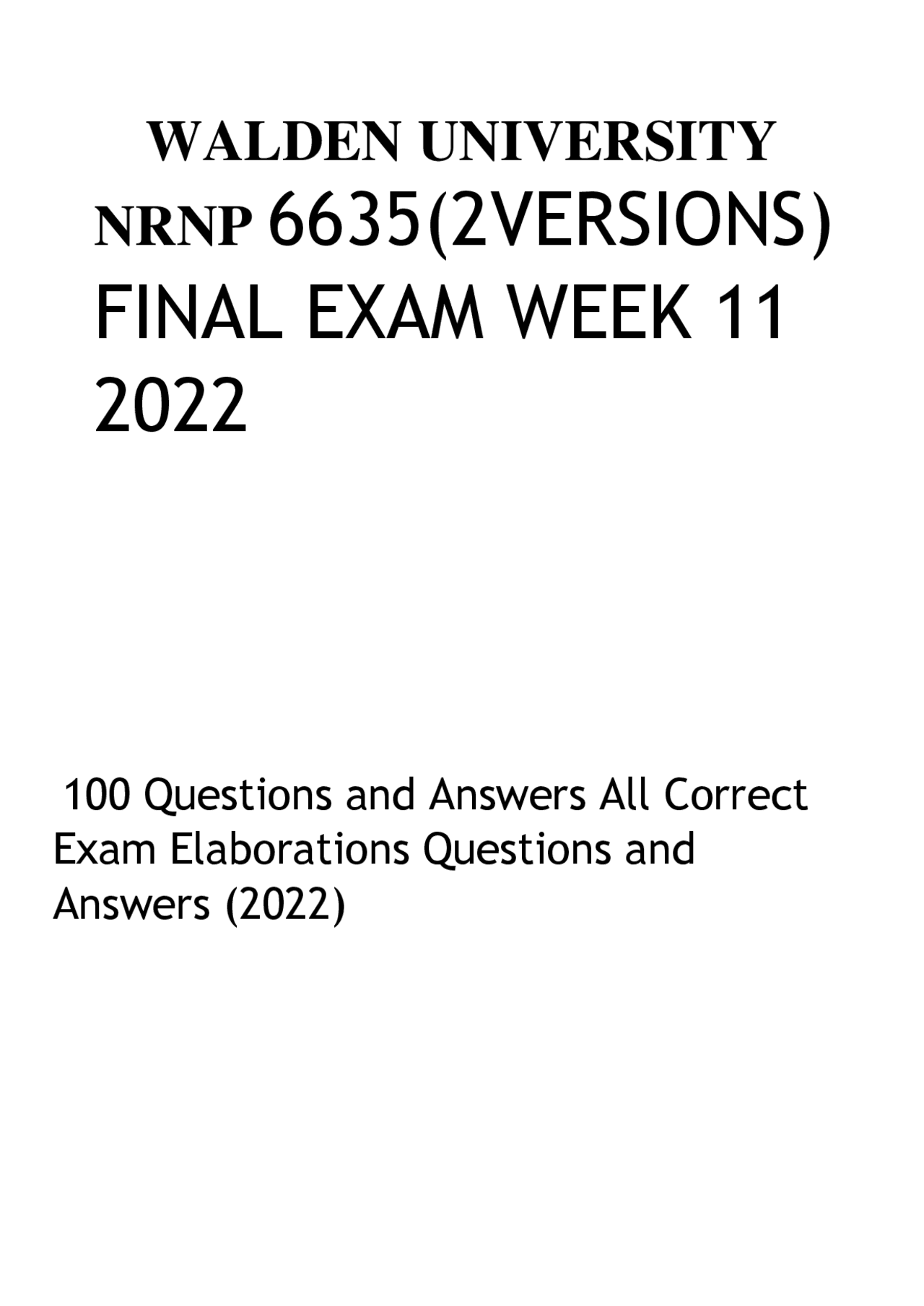Nrnp 66352versions Final Exam Week 11 2022 Exams Nursing Docsity