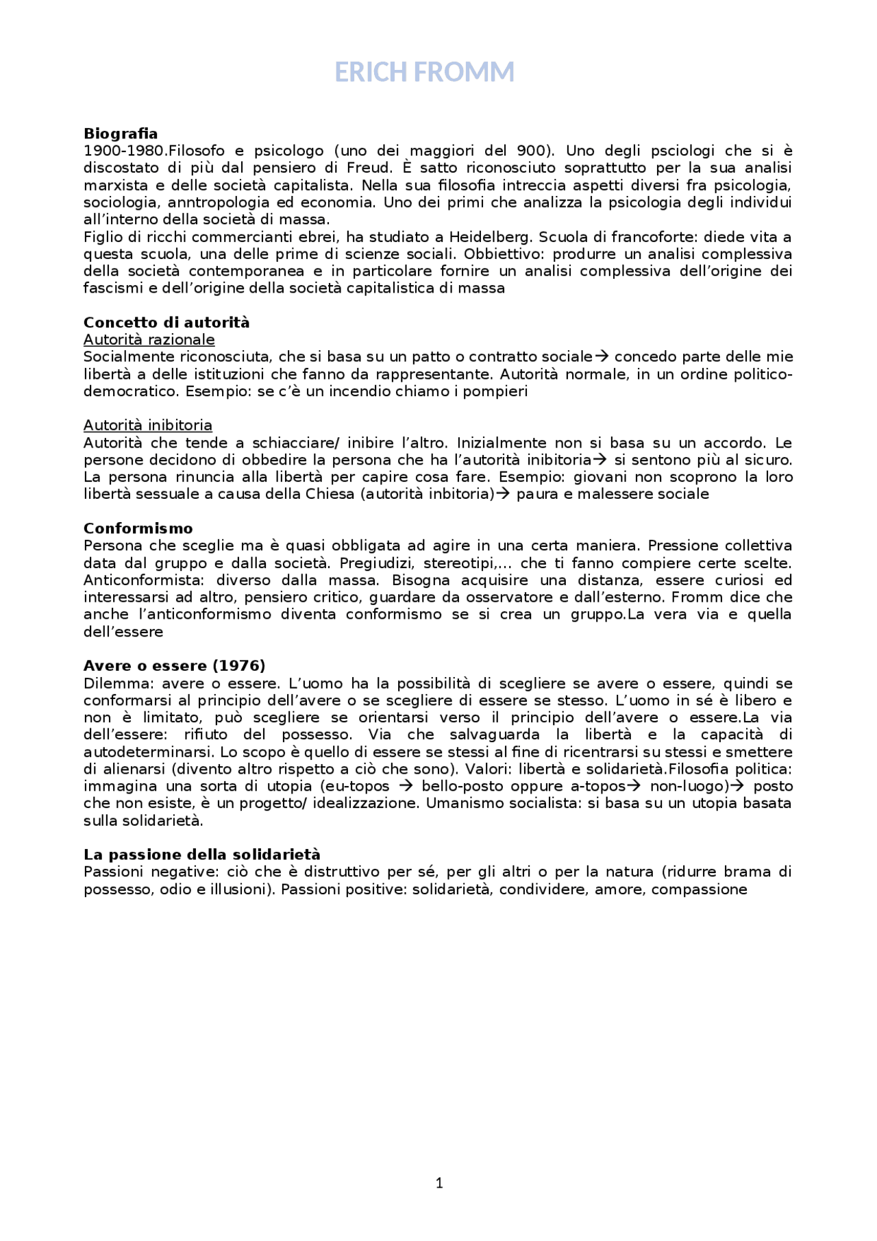 Riassunto Erich Fromm Pensiero Summaries Philosophy Docsity