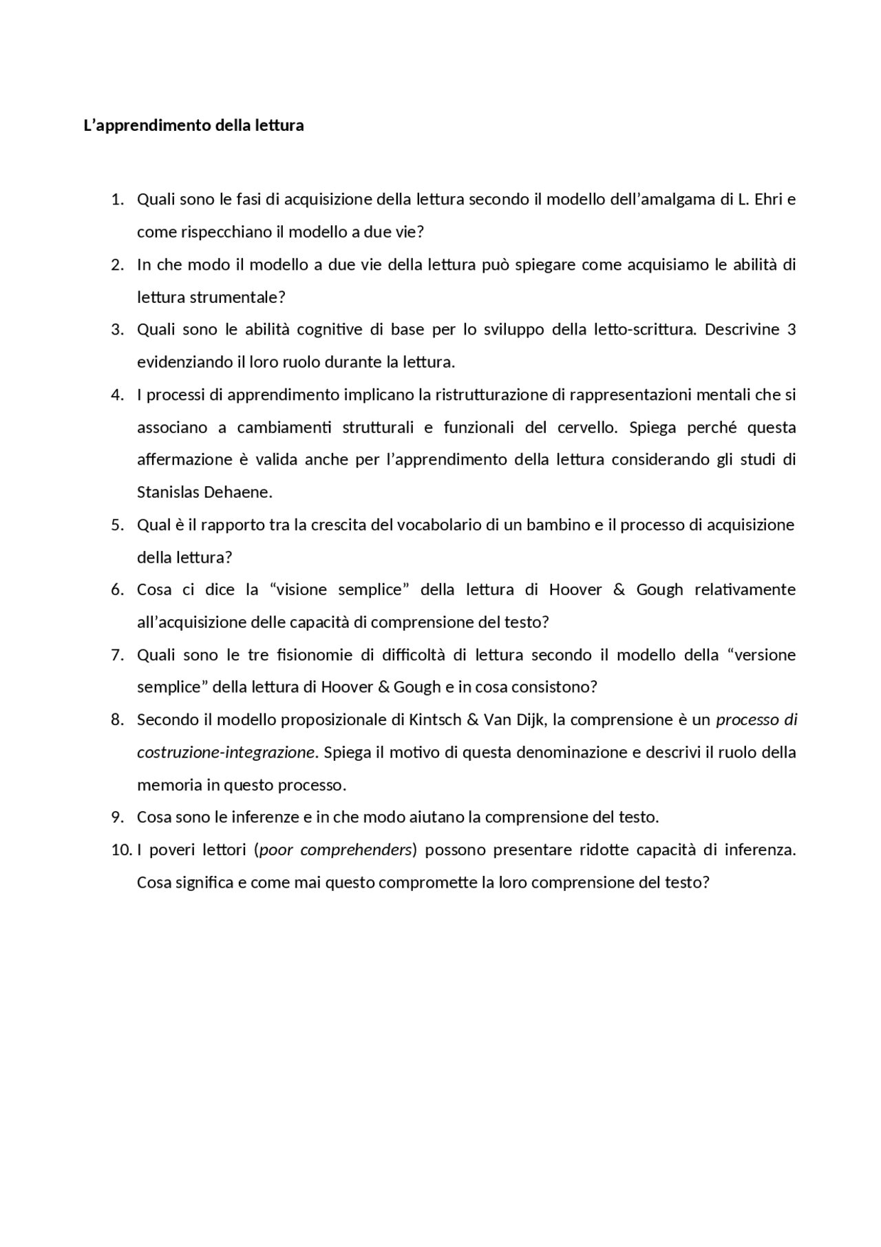 Domande In Preparazione Allesame Prove Desame Di Psicologia Dello