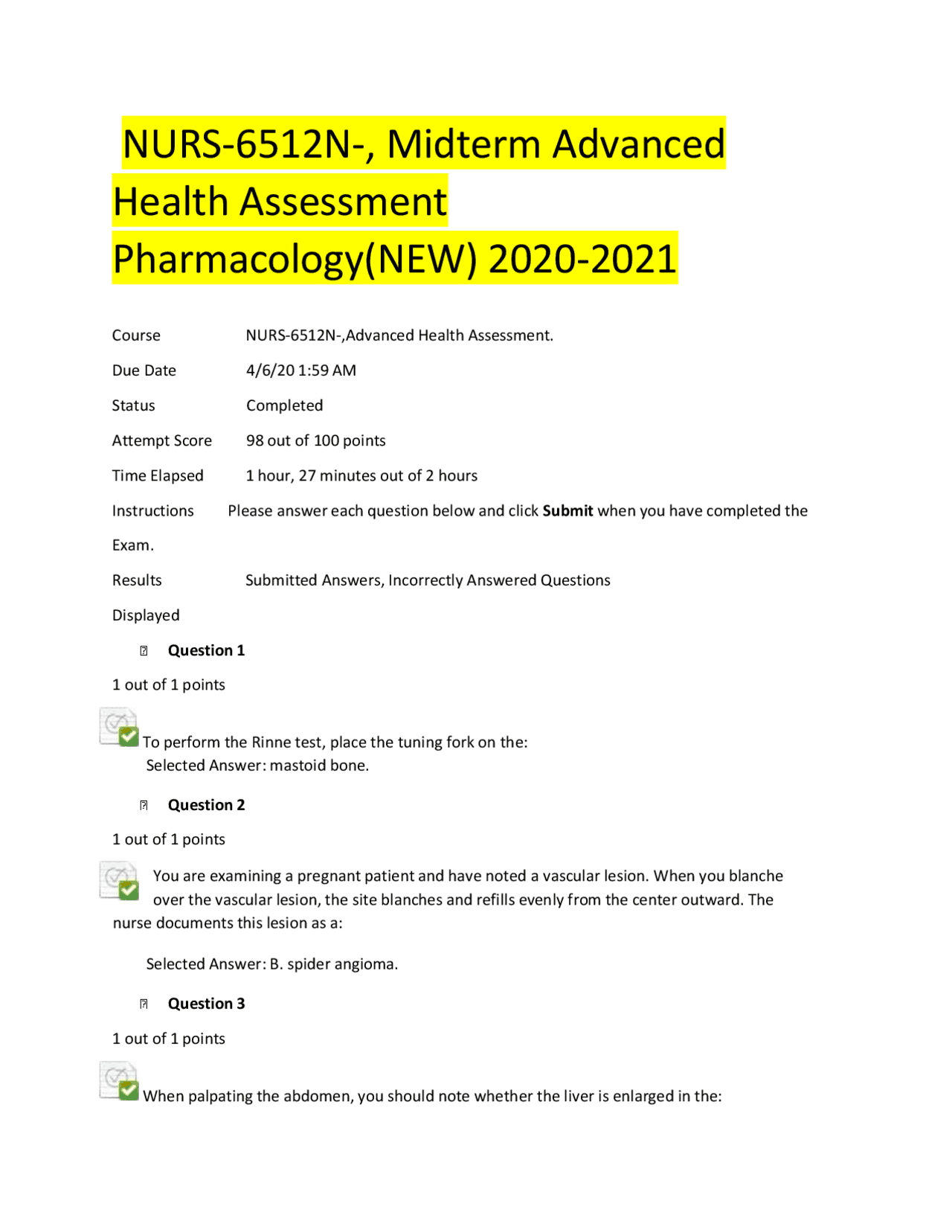 NURS 611 Advanced Pathophysiology Exam 2 Review Study Guide | Exams ...