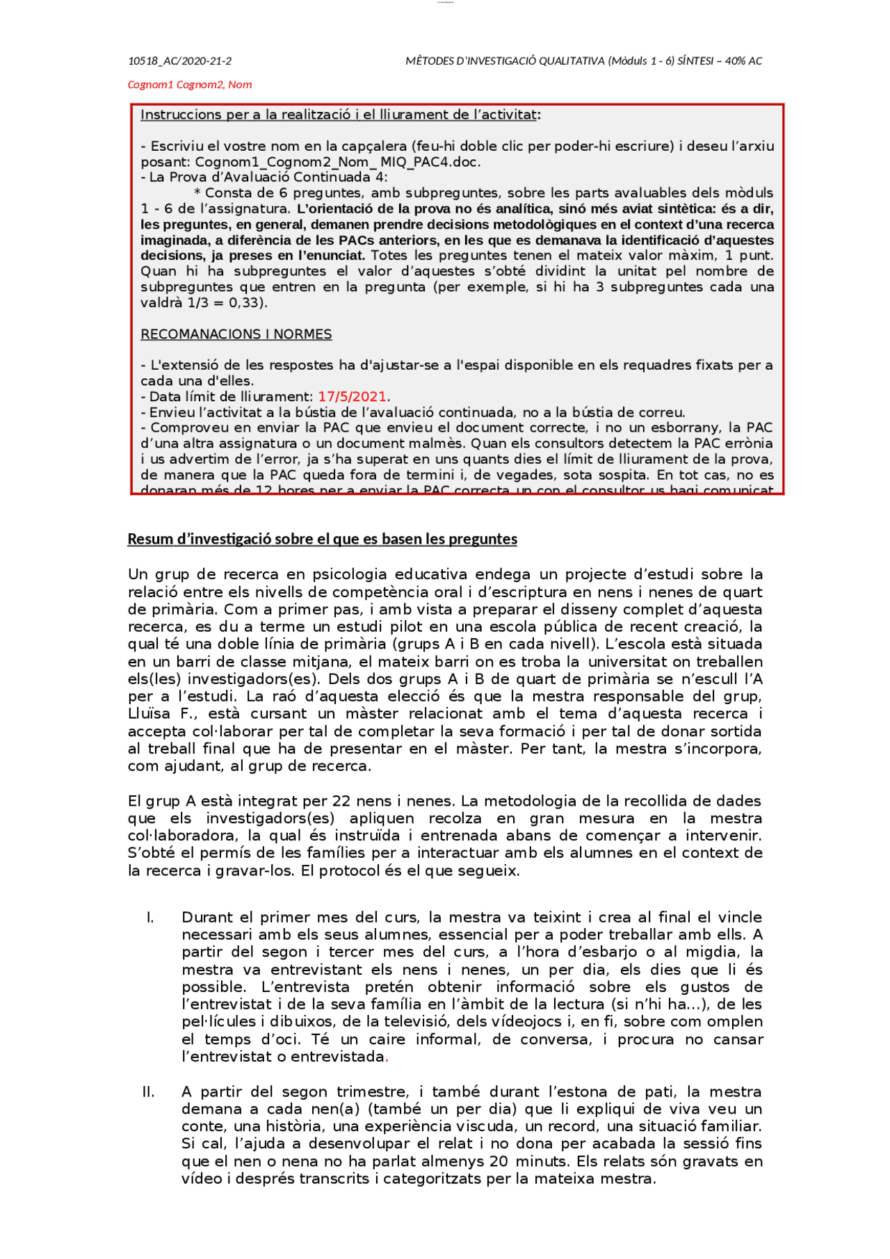 Pac 4 Metodos Cualitativos Ejercicios De Métodos De Investigación En