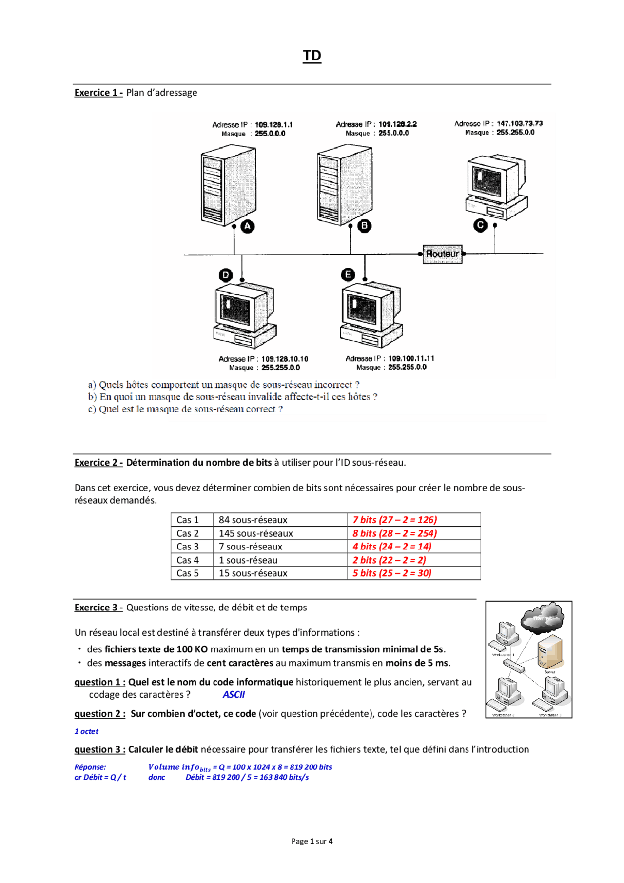 Tdadressage2corrigé Exams Network Design Docsity