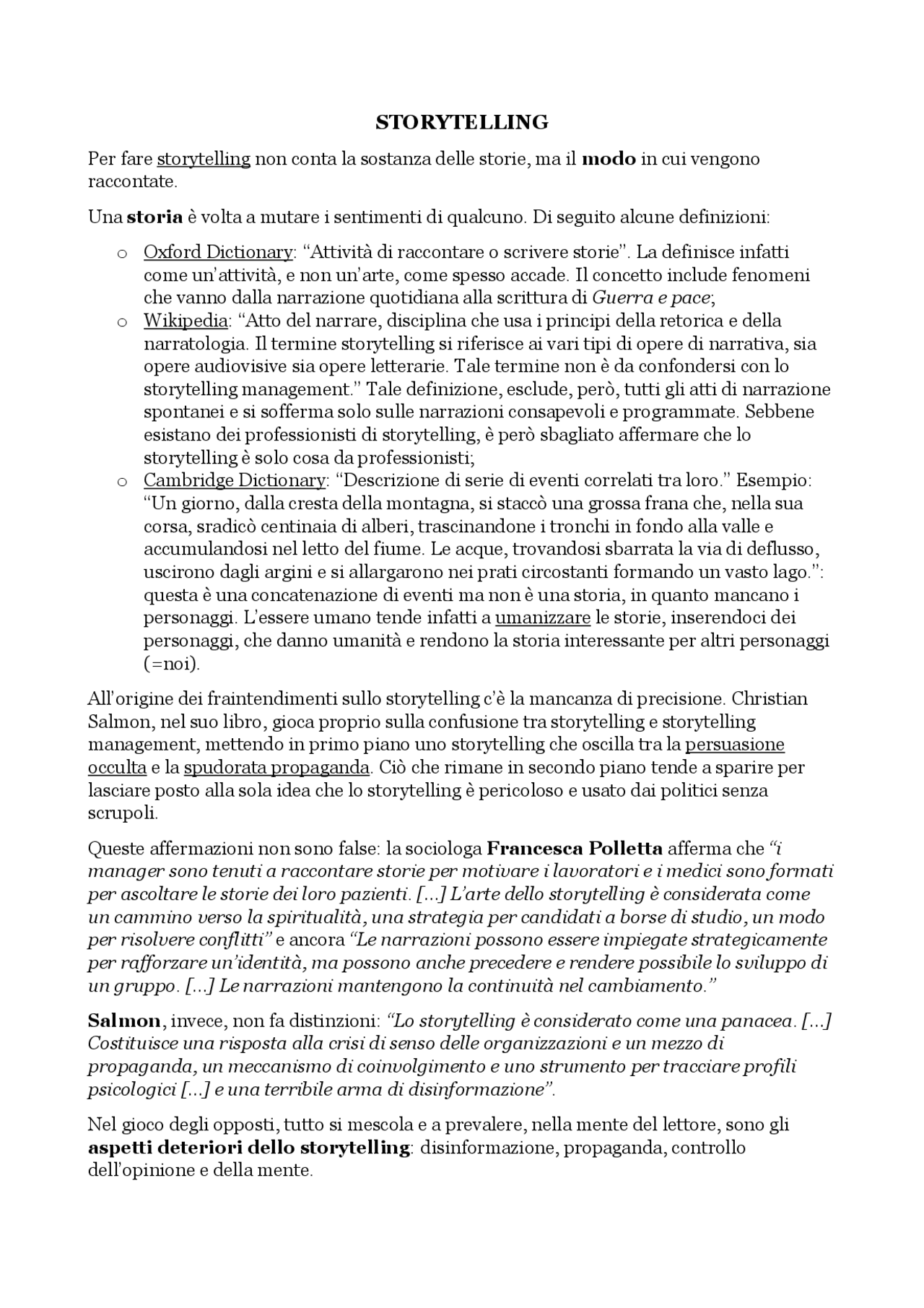 Appunti Completi Di Storytelling Lezioni Libro Raccontare