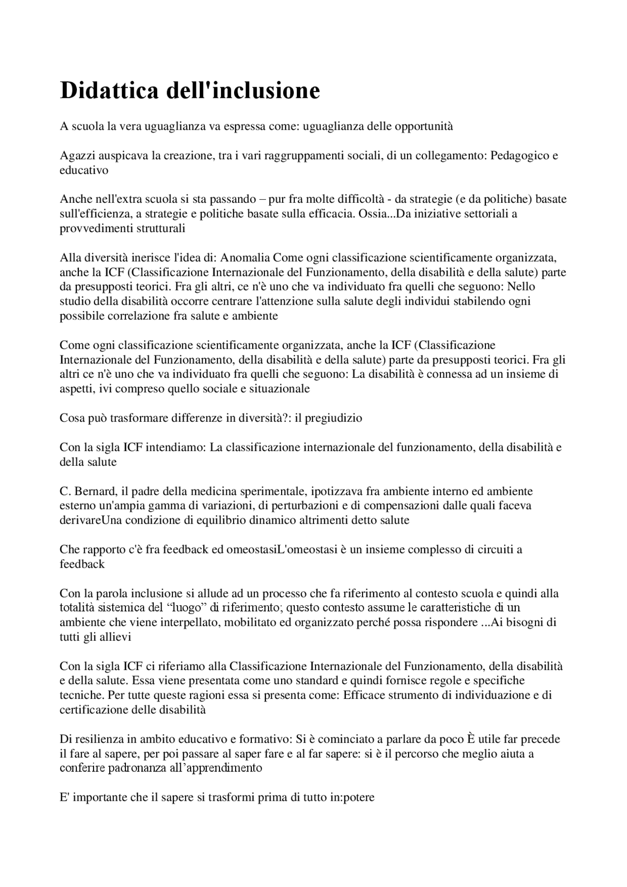 Didattica Dell Inclusione Test Final Prove Desame Di Antropologia