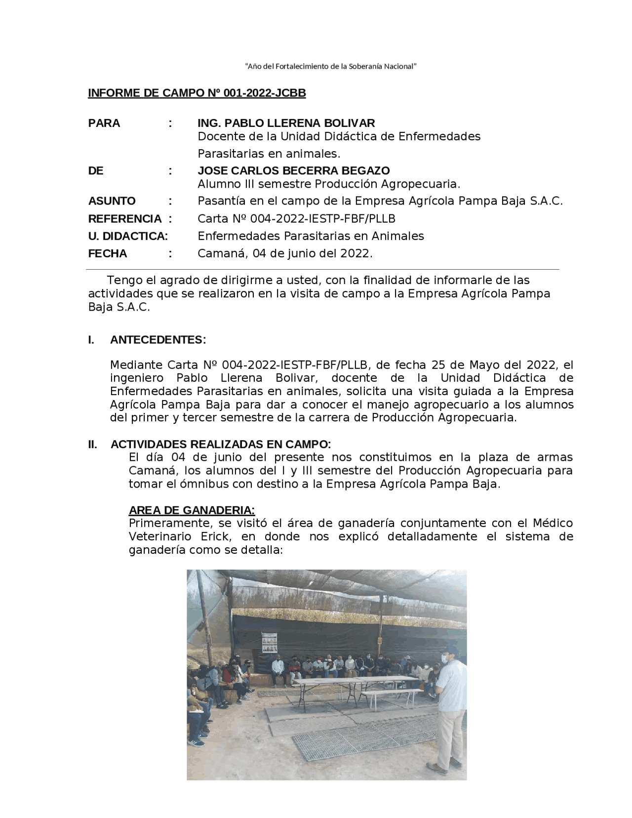 Informe De Visita Apropecuaria Resúmenes De Biología Docsity