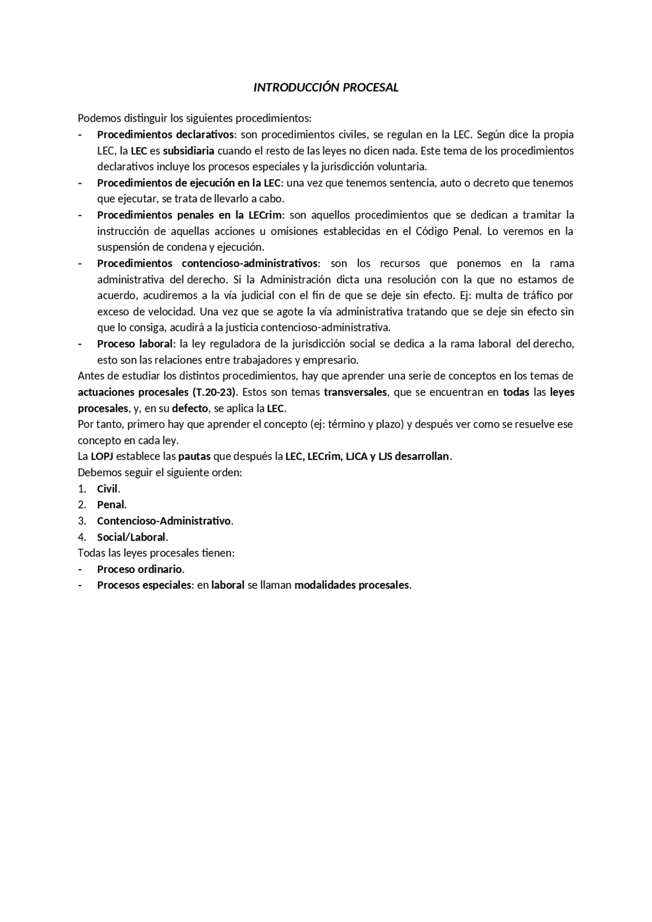 Introducción Procesal Resúmenes De Derecho Procesal Docsity