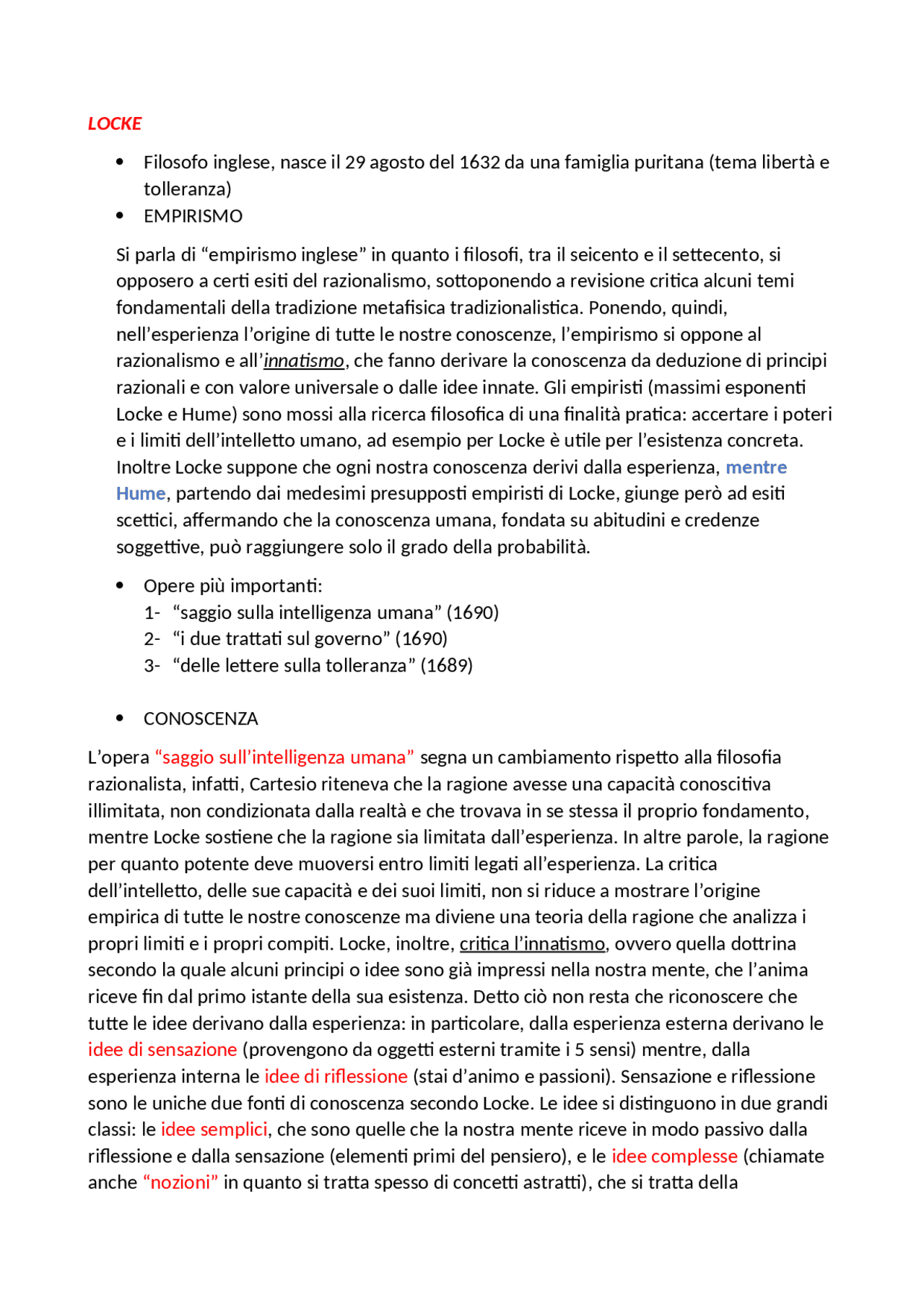 Filosofia Di Locke E Confronto Con Hobbes Appunti Di Filosofia Docsity