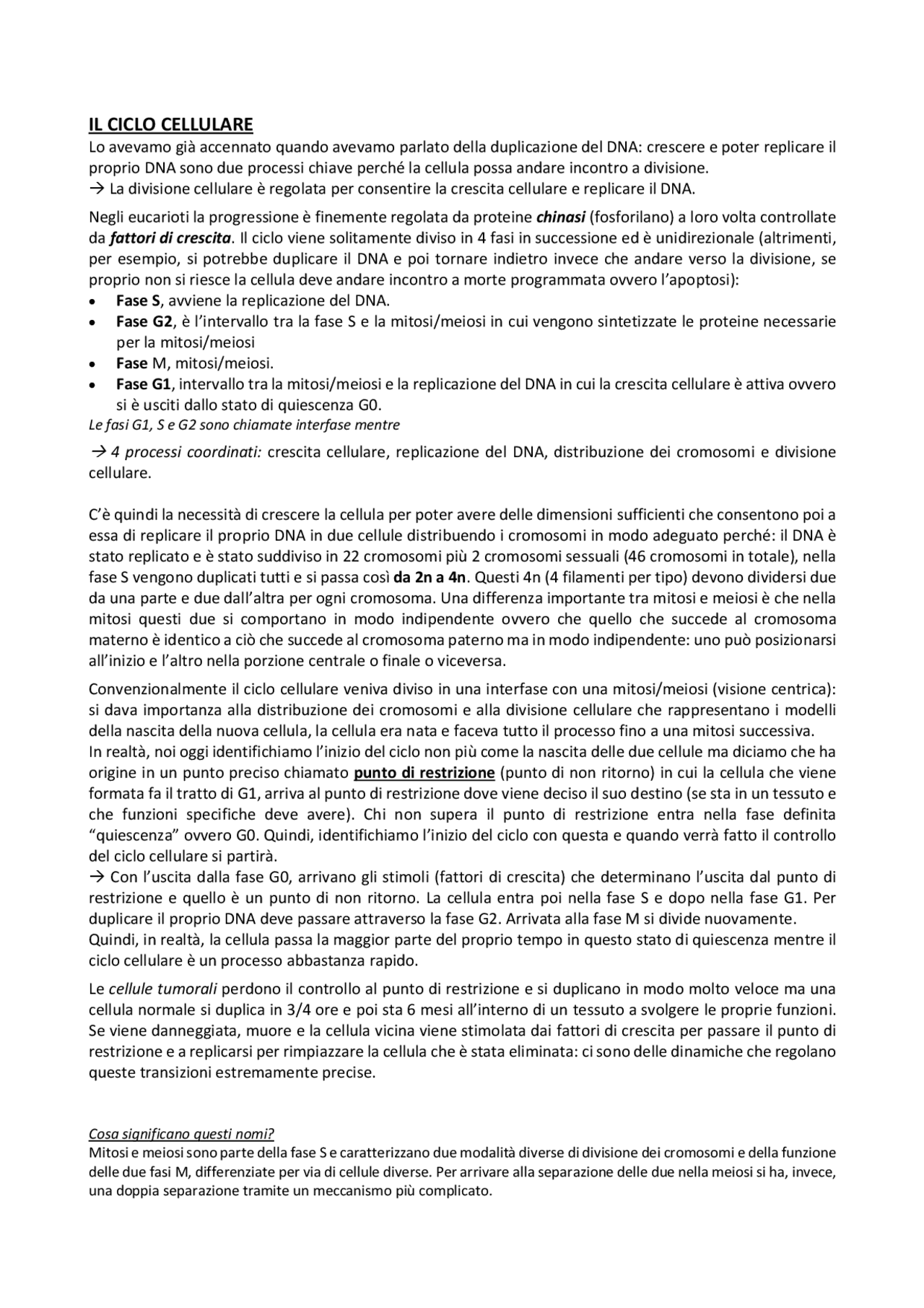 Ciclo Cellulare Mitosi E Meiosi Appunti Di Biologia Docsity