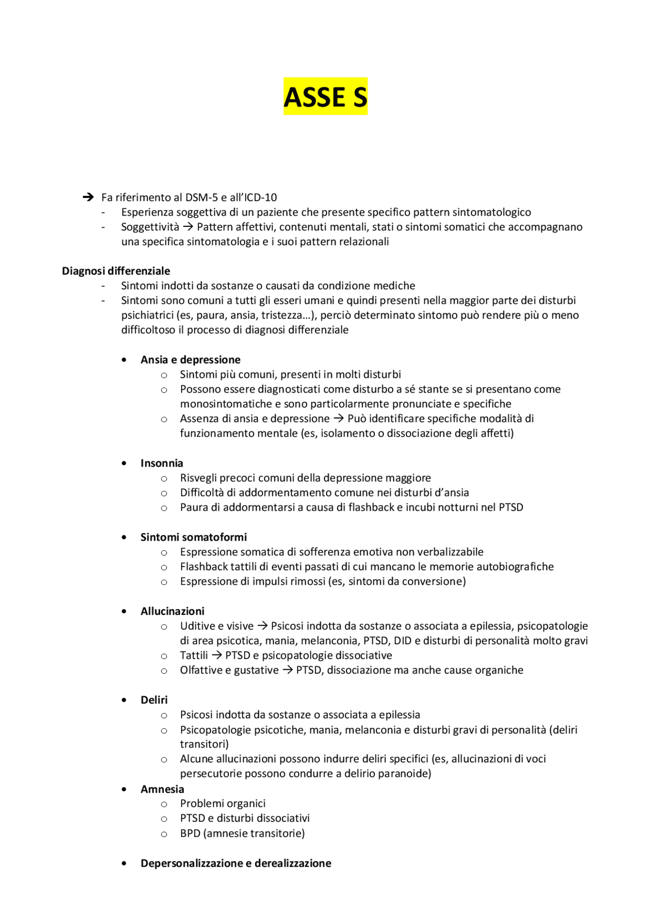 Sintesi Asse S Pdm 2 Appunti Di Psicopatologia Docsity