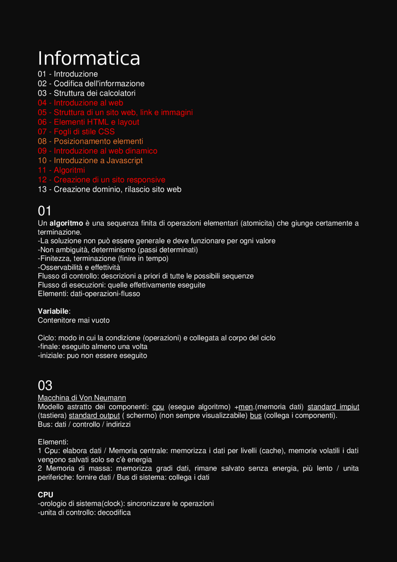 Lezioni di Informatica generale | Schemi e mappe concettuali di Elementi di Informatica | Docsity