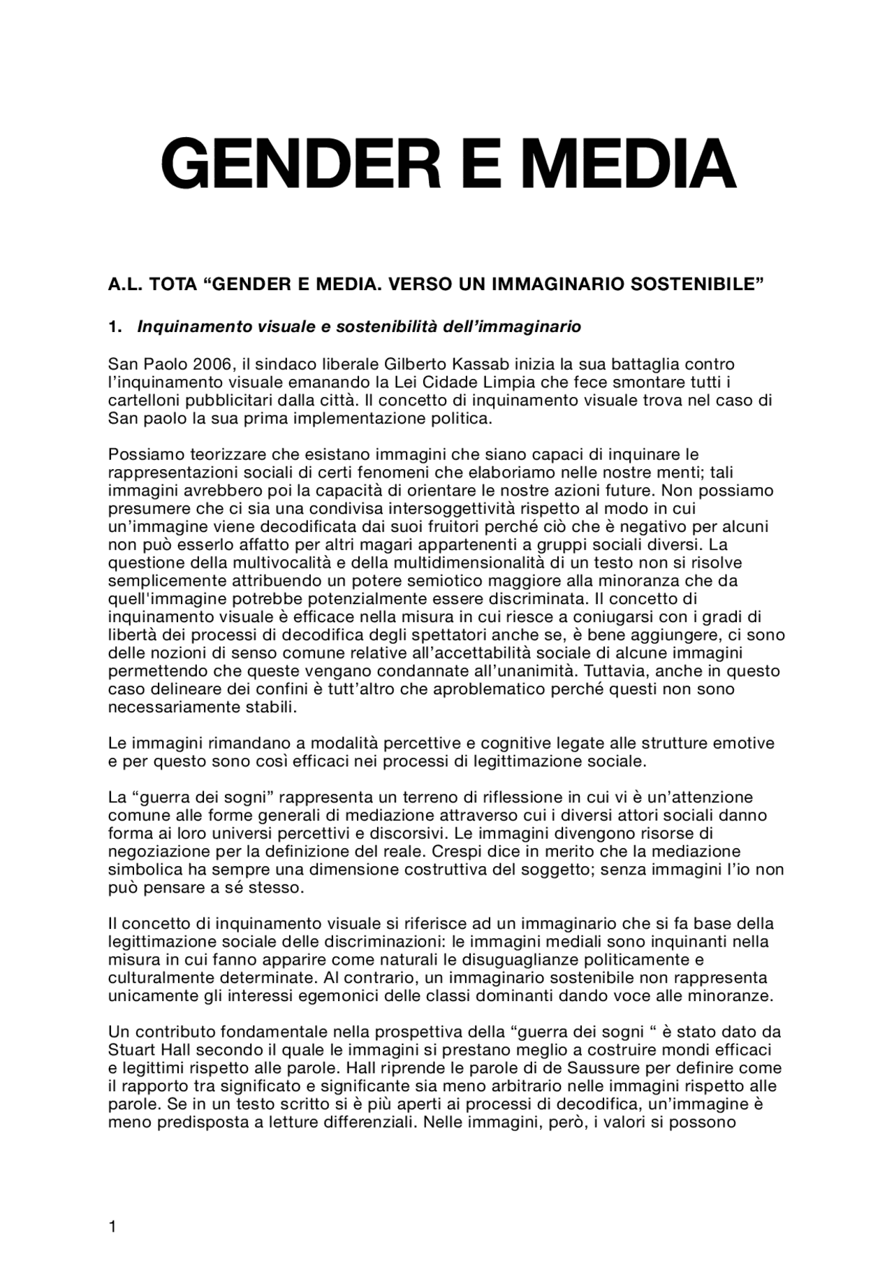 Esame di gender e media | Appunti di Sociologia Dei Media | Docsity