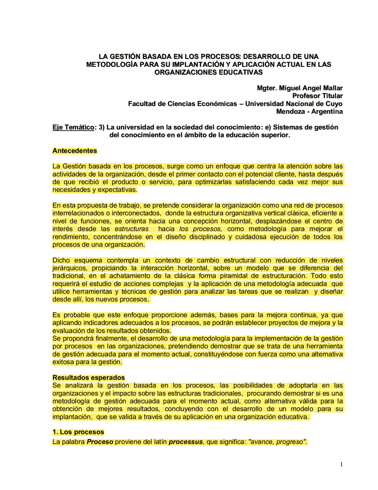 La Gestión Basada En Los Procesos Desarrollo De Una Metodología Para