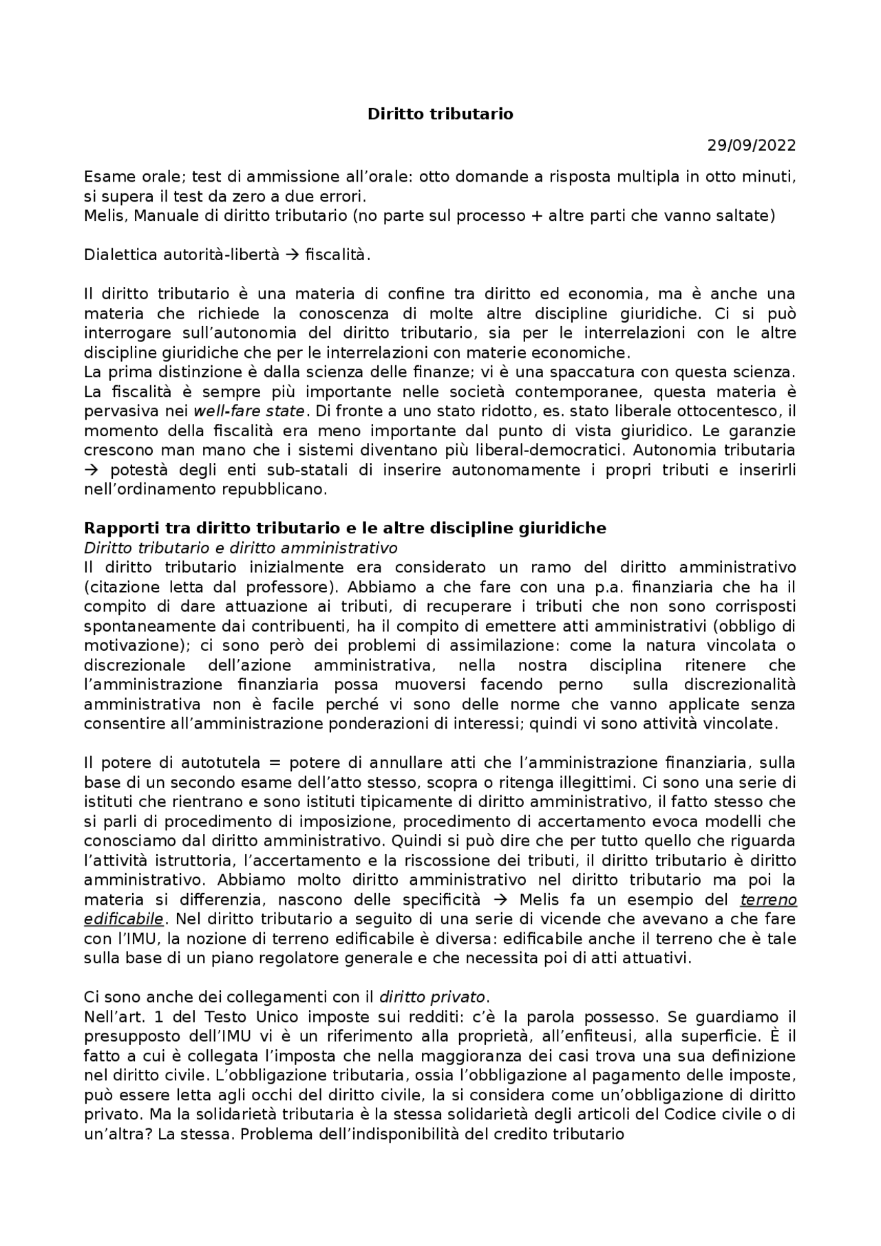 Appunti Diritto Tributario Appunti Di Diritto Tributario Docsity