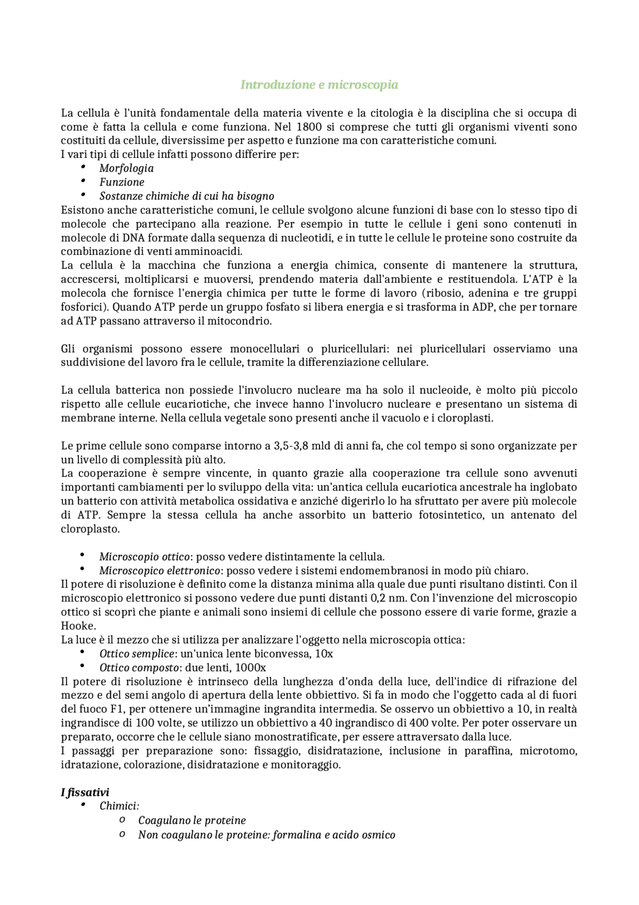 Appunti Della Spiegazione E Delle Slides Appunti Di Citologia Docsity