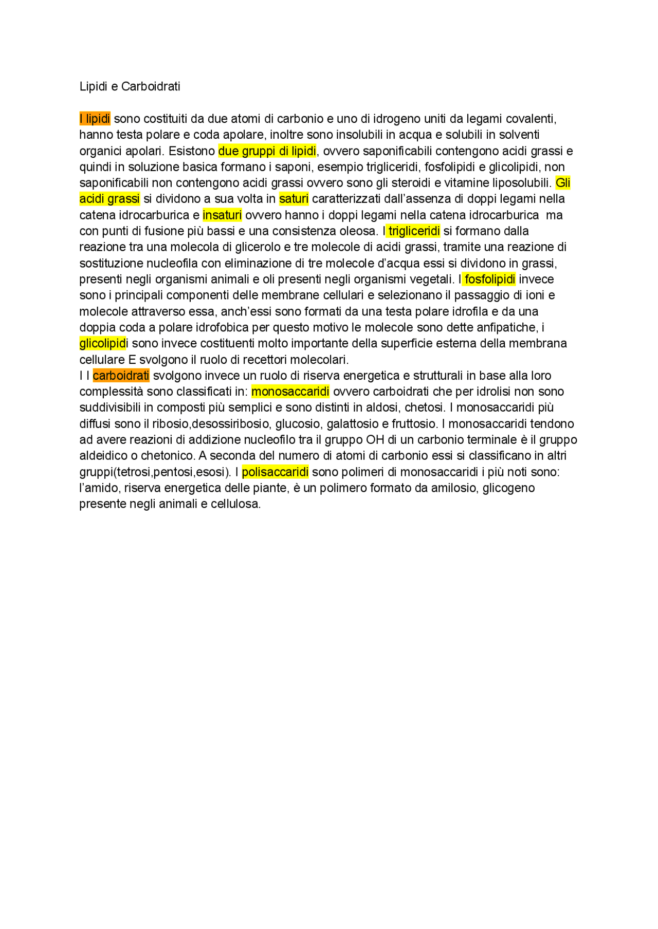 Lipidi E Carboidrati Schemi E Mappe Concettuali Di Biologia