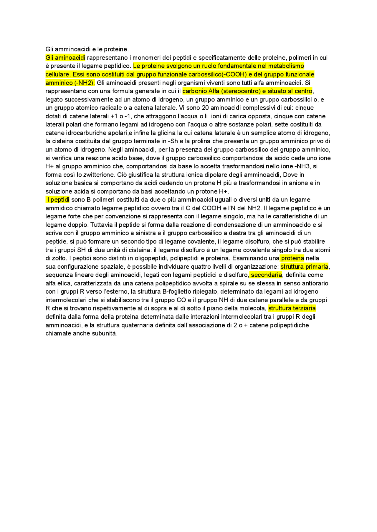 Amminoacidi E Proteine Schemi E Mappe Concettuali Di Biologia