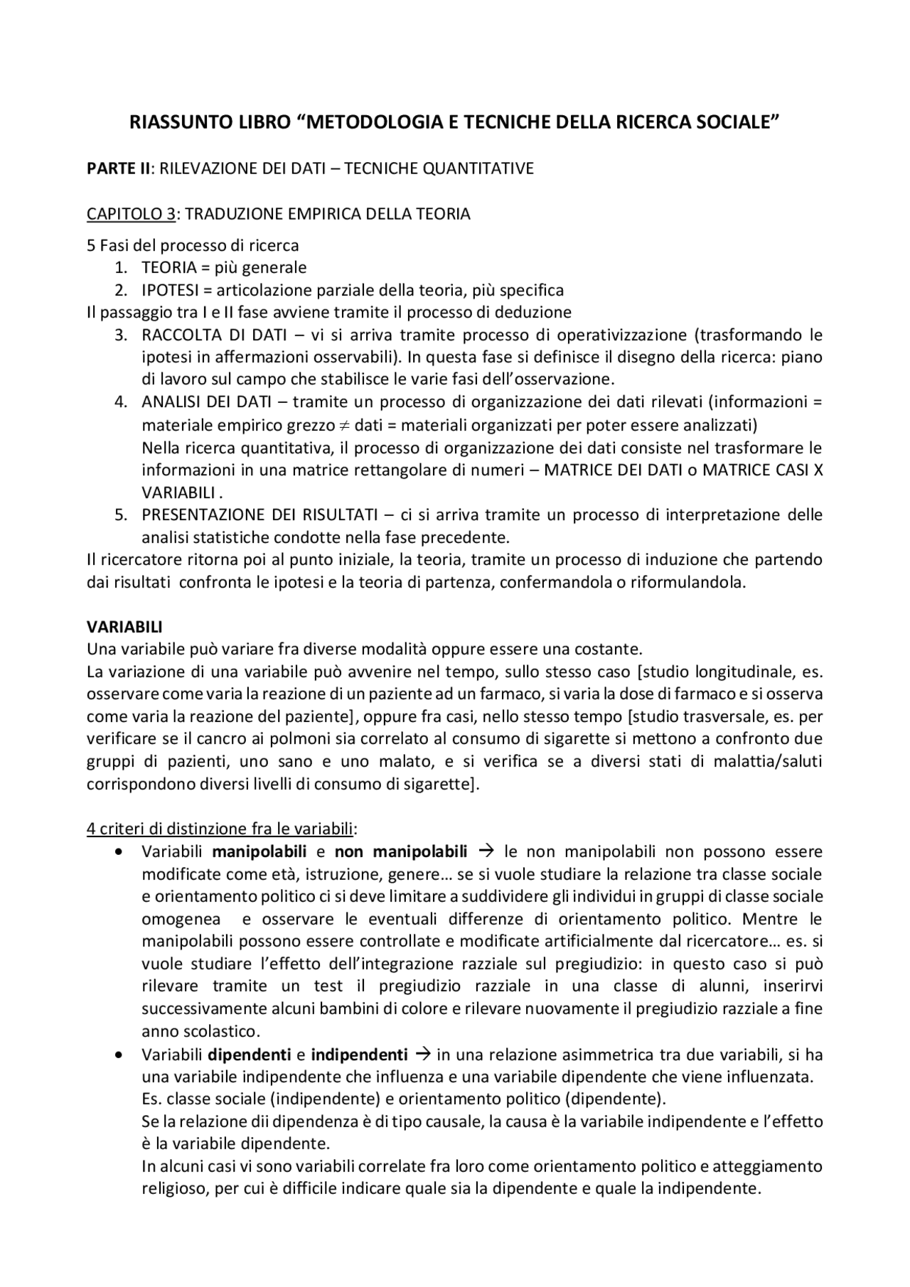 "Metodologia e tecniche della ricerca sociale" riassunto | Appunti di Analisi Statistica | Docsity