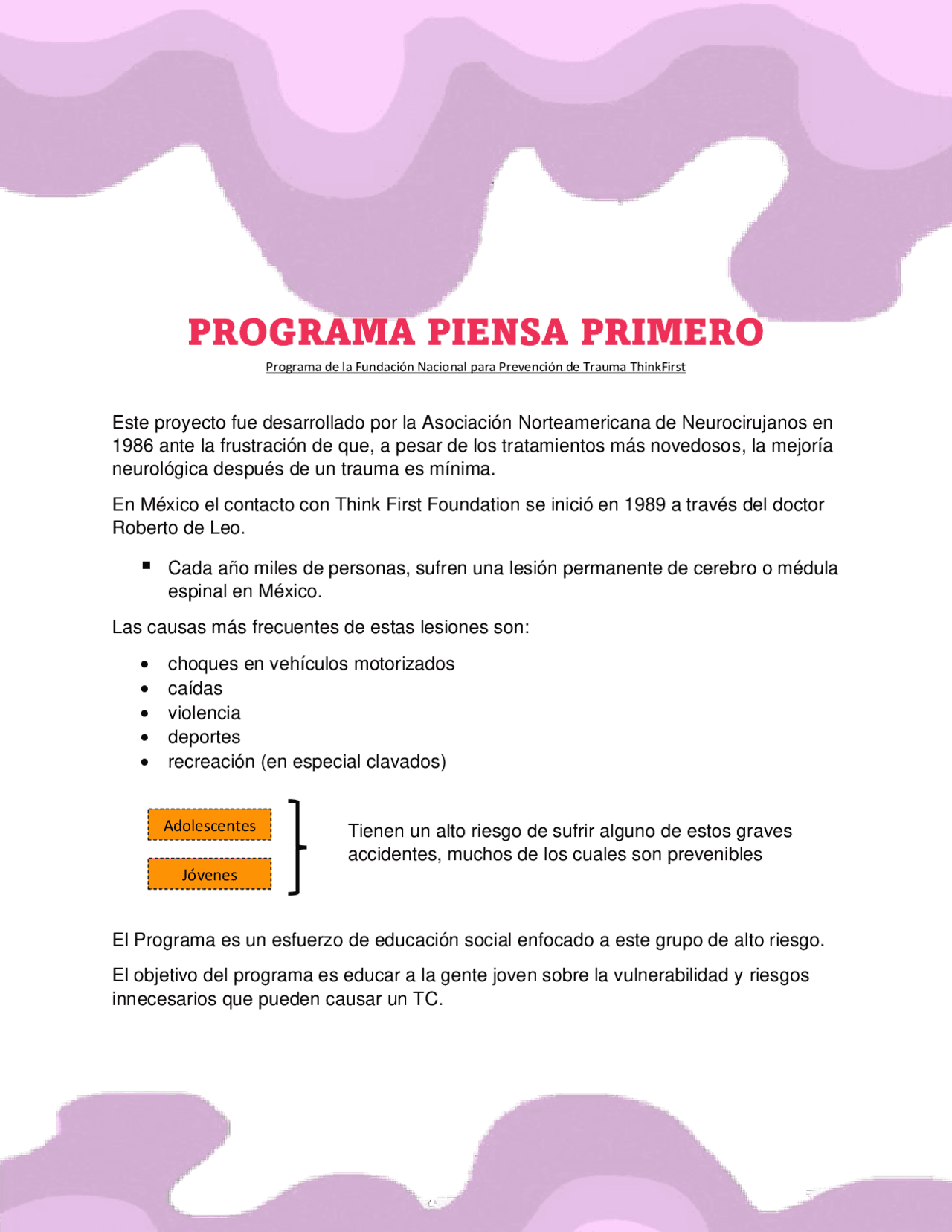 Programa piensa primero | Guías, Proyectos, Investigaciones de Neurología | Docsity