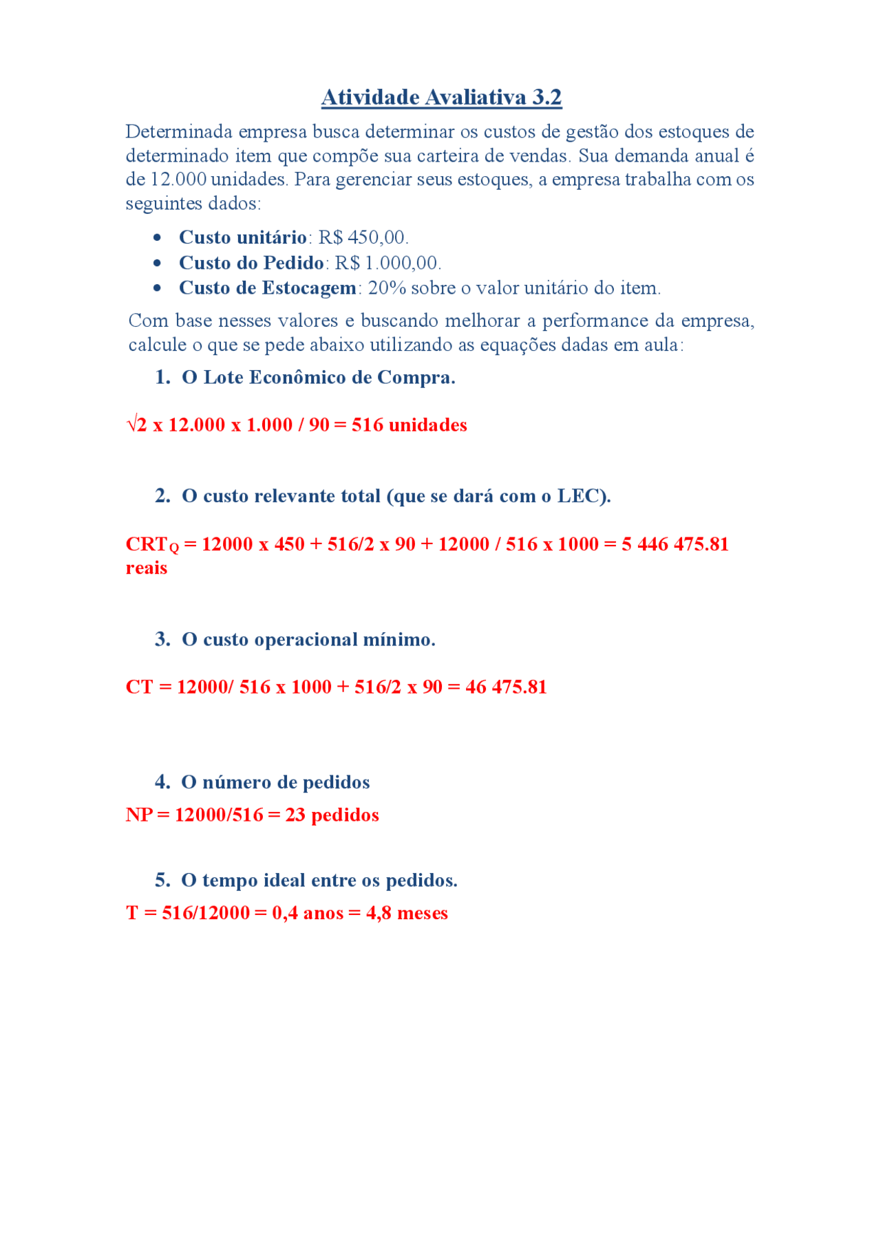 Avaliação De Gestão De Estoque Provas Logística Docsity