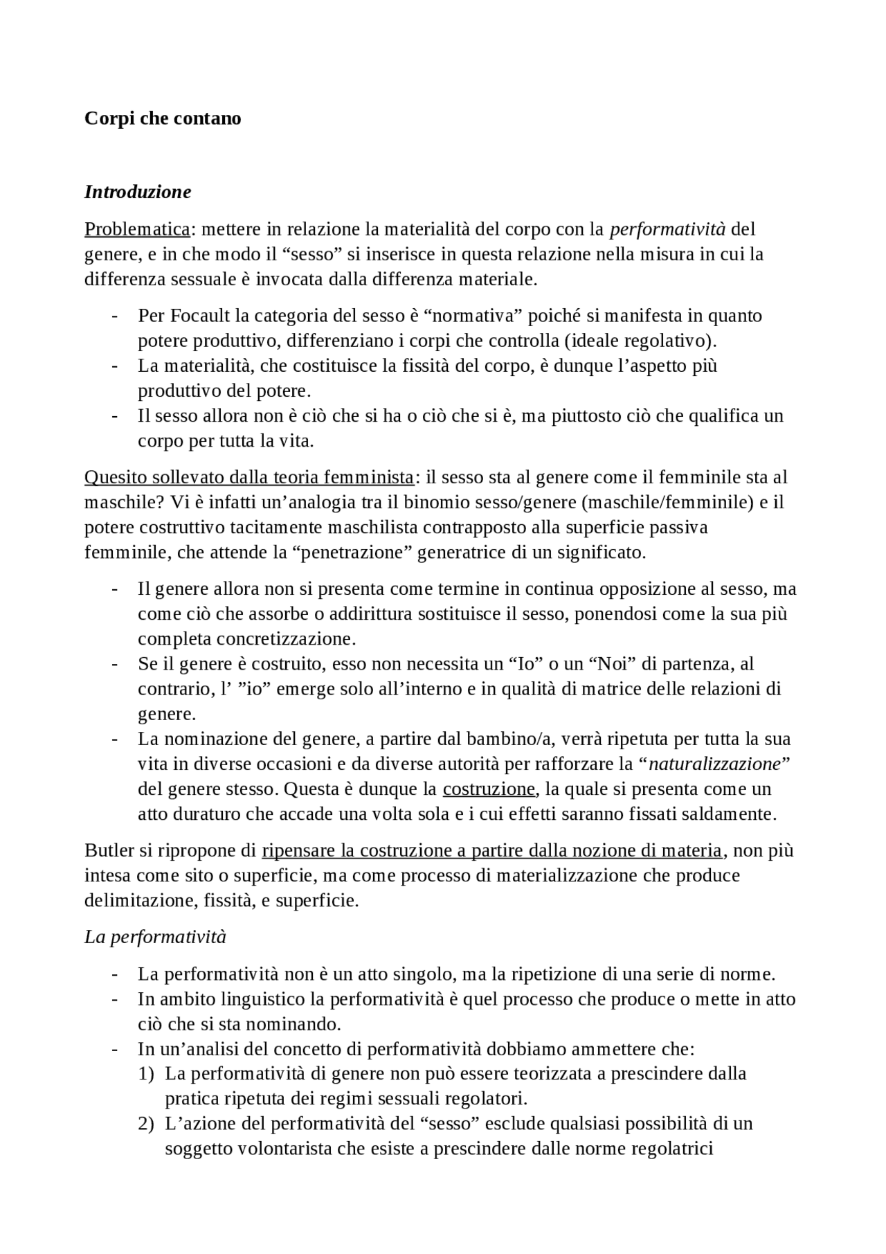 Riassunto Corpi Che Contano Di Judith Butler Schemi E Mappe