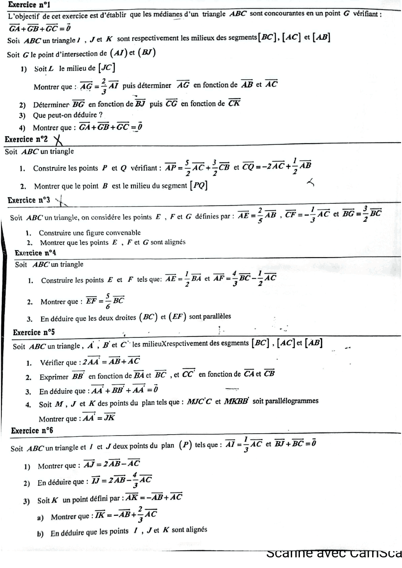 Le calcul vectorielle et la projection dans le plan | Exercices ...