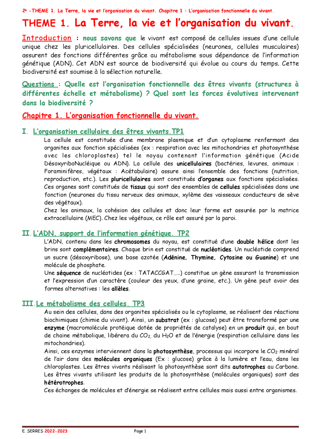 SCience vie de la terre cours | Lectures Sciences de la Vie et de la ...