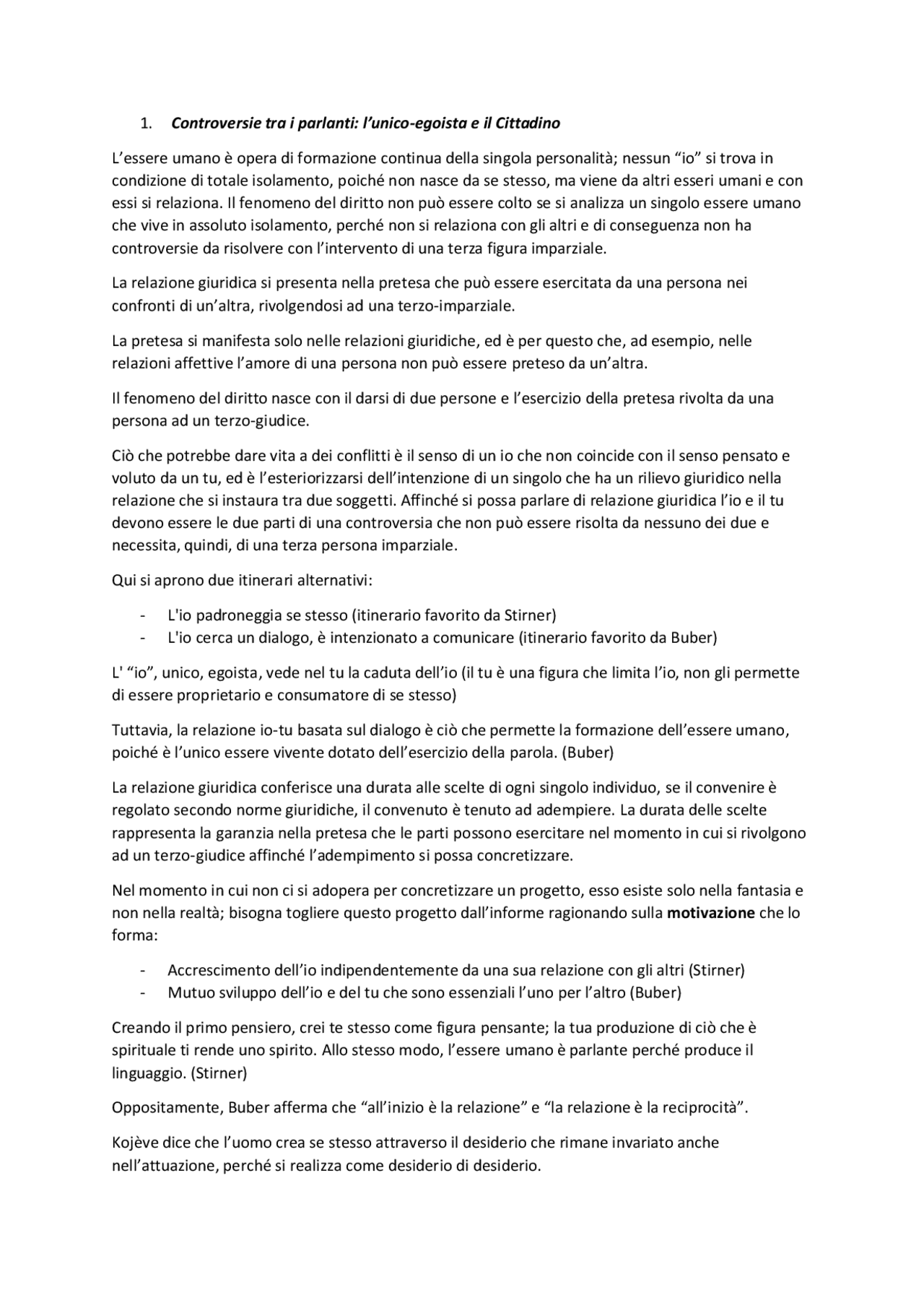 Riassunto Diritto E Dialogo Tra L Unico Di Stirner E La Parola
