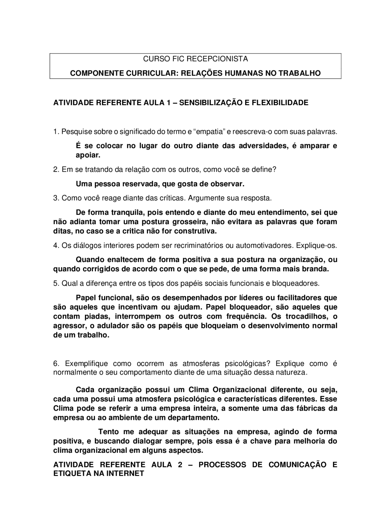 Atividades De Recursos Humanos Exercícios Atualidades Docsity