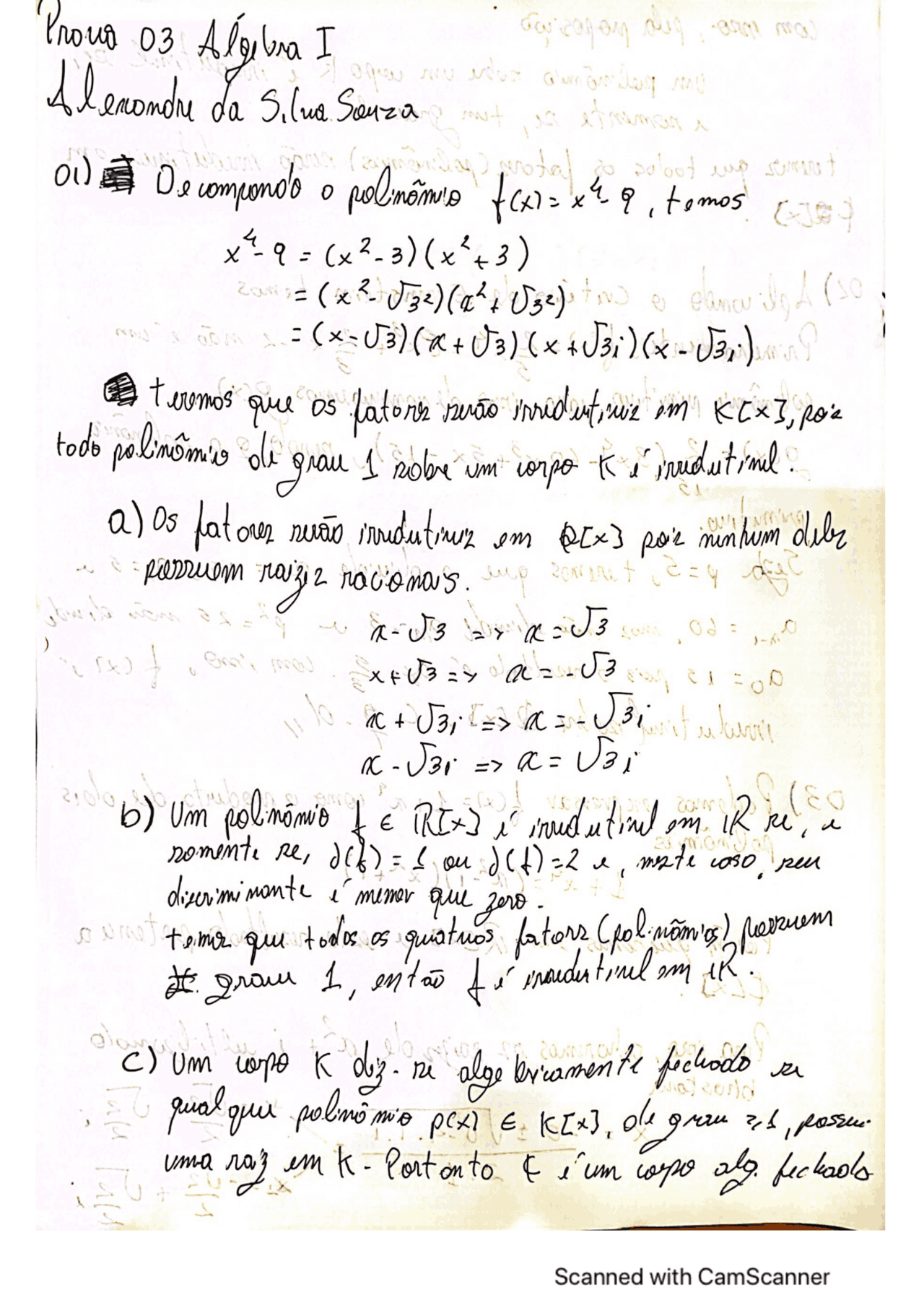 Resolução De Exercicios Sobre Polinômios Exercícios Álgebra Docsity