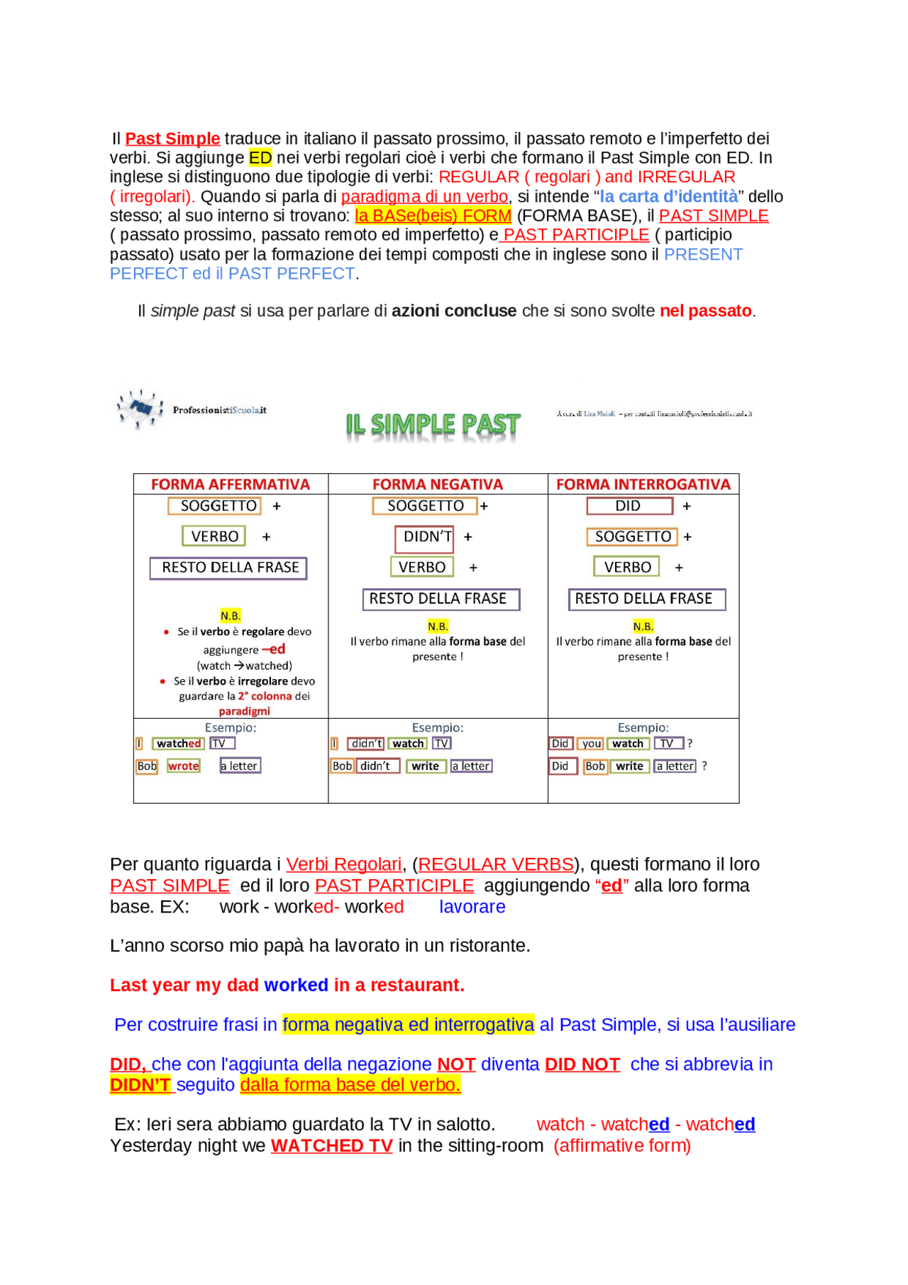 Il Past simple e Past continuous; cosa traduce e come si usa | Appunti ...