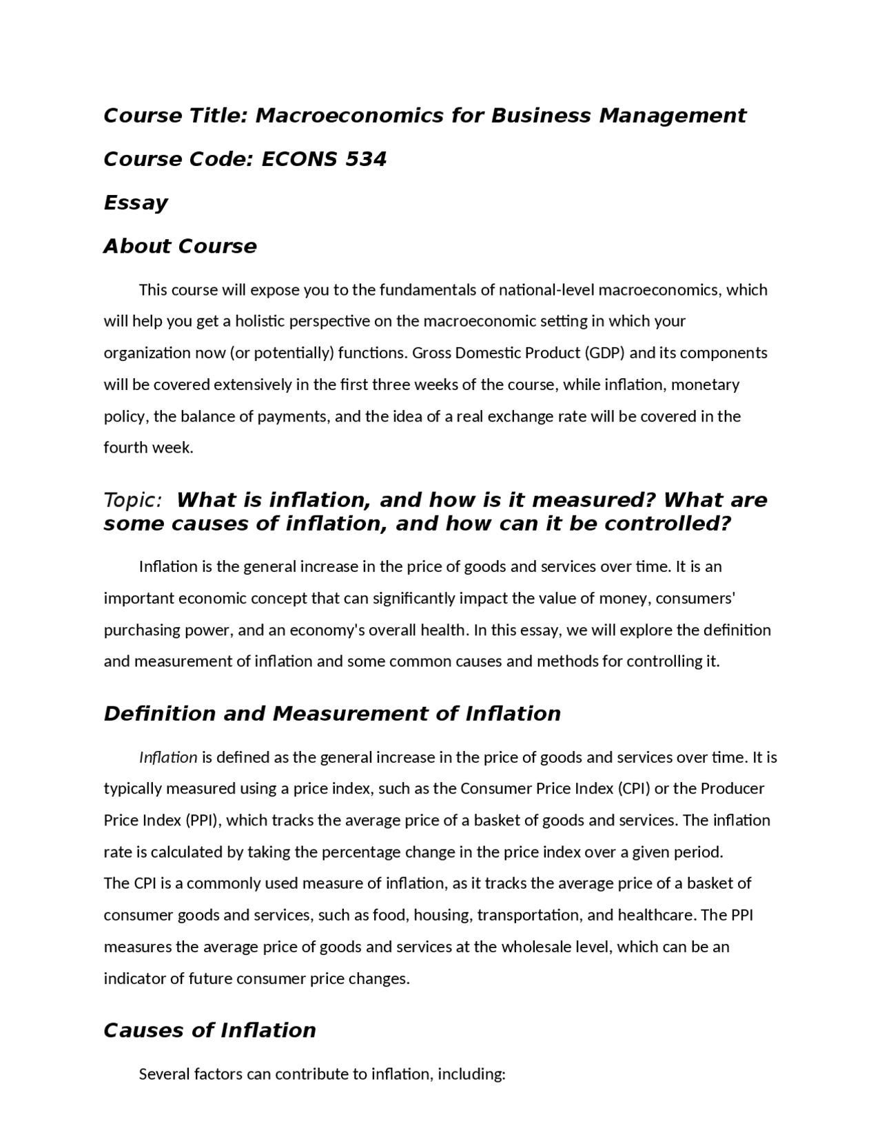 What is inflation, and how is it measured What are some causes of ...